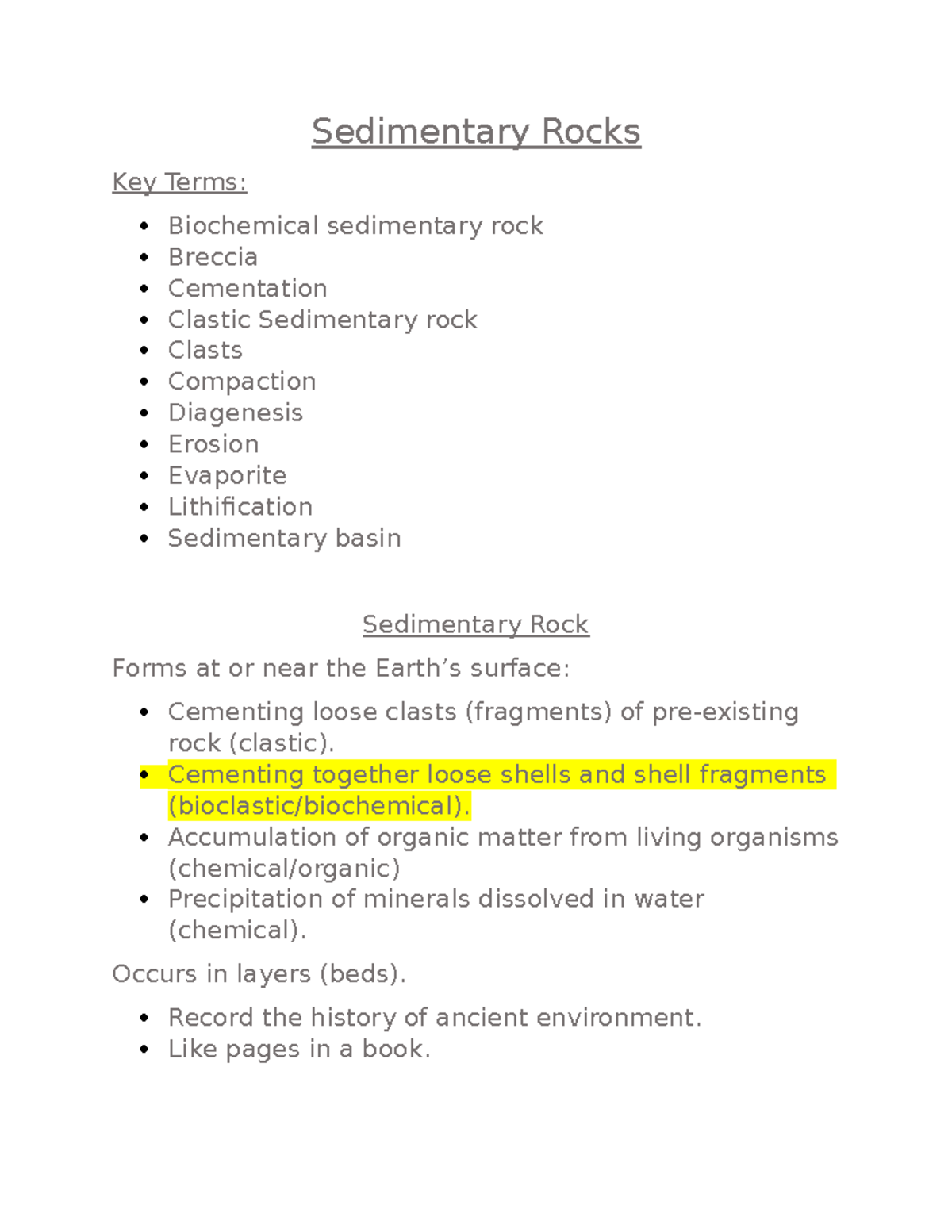 Sedimentary Rocks - Sedimentary Rocks Key Terms: Biochemical ...