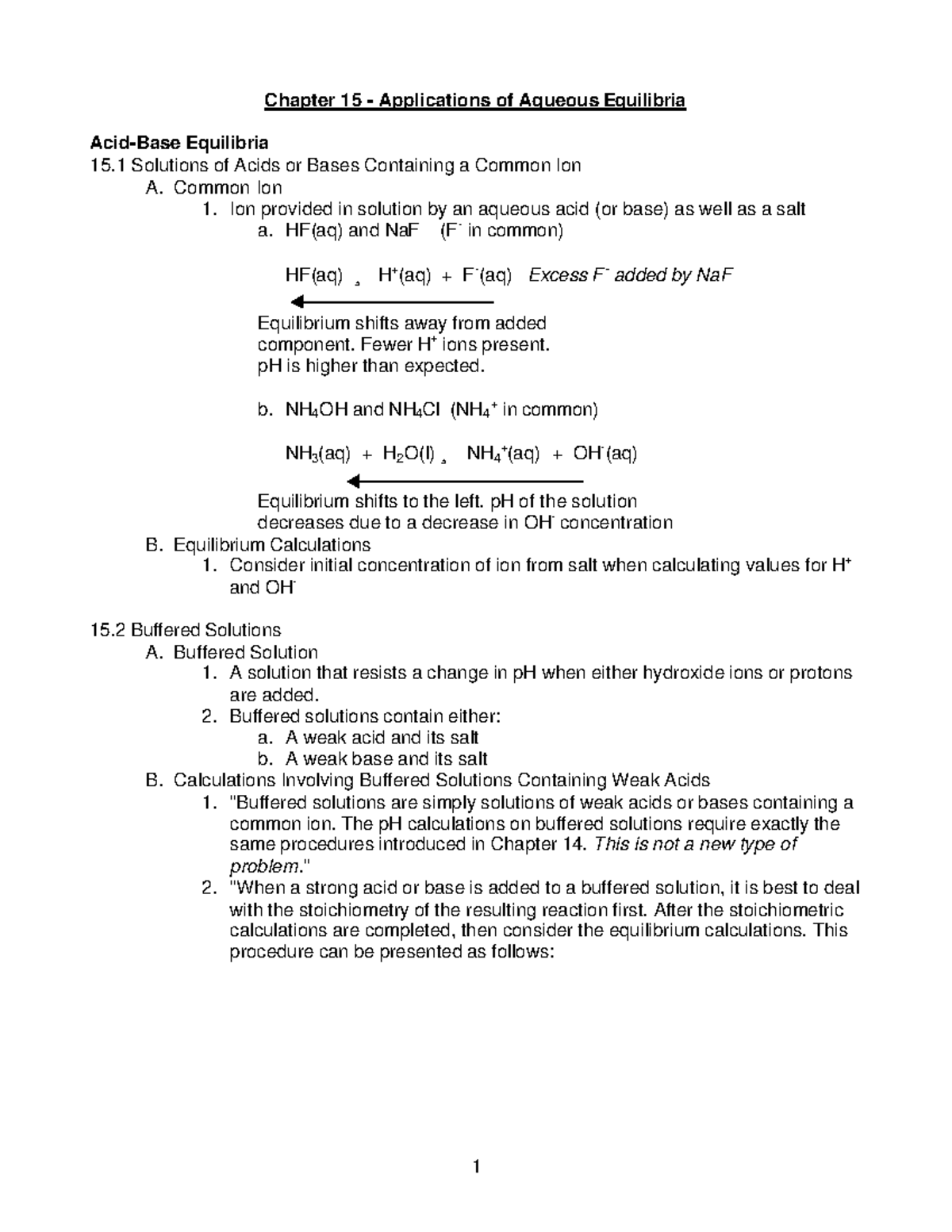 Chapter 15 - Applications of Aqueous Equilibria - Chapter 15 ...