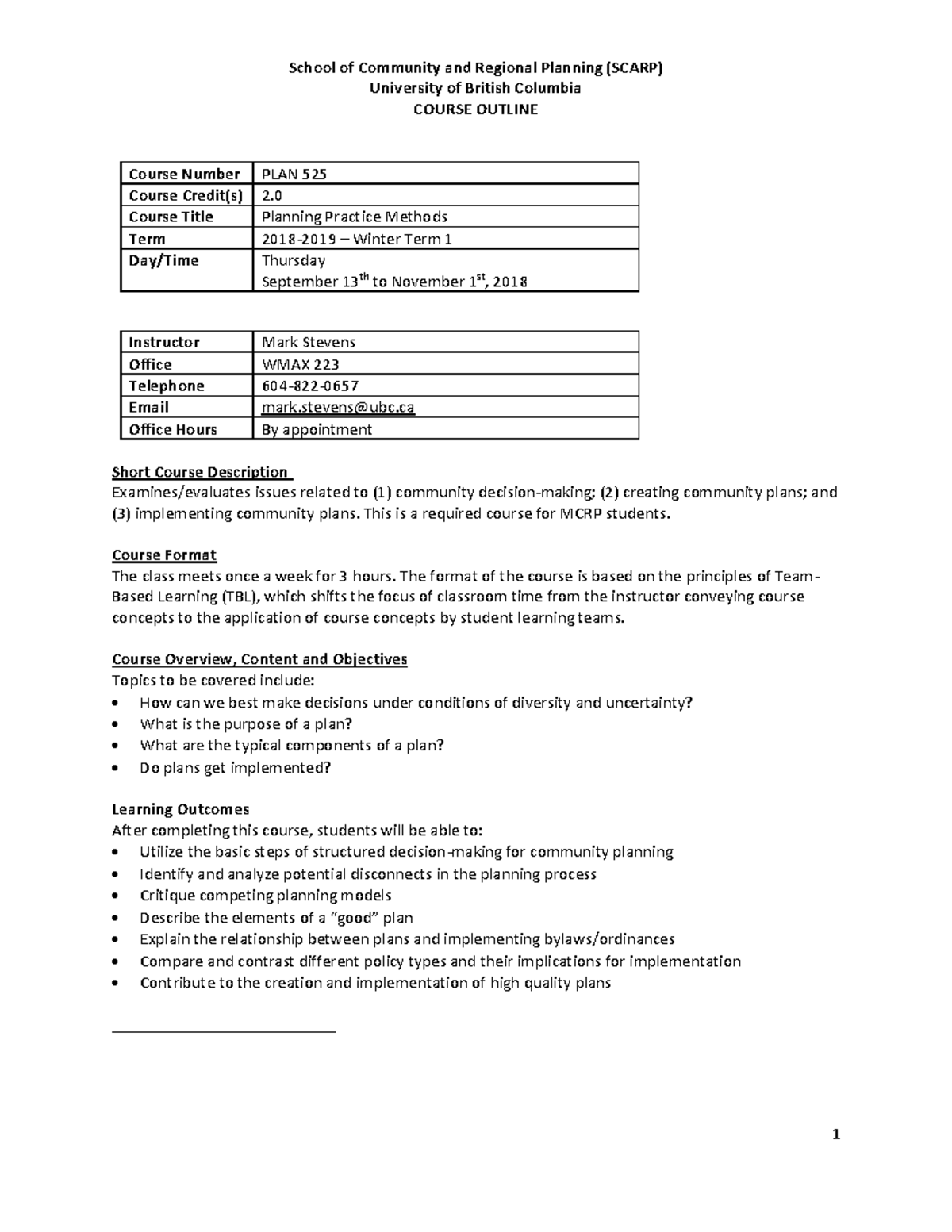 PLAN525Course Outline-W18T1-final - School of Community and Regional ...