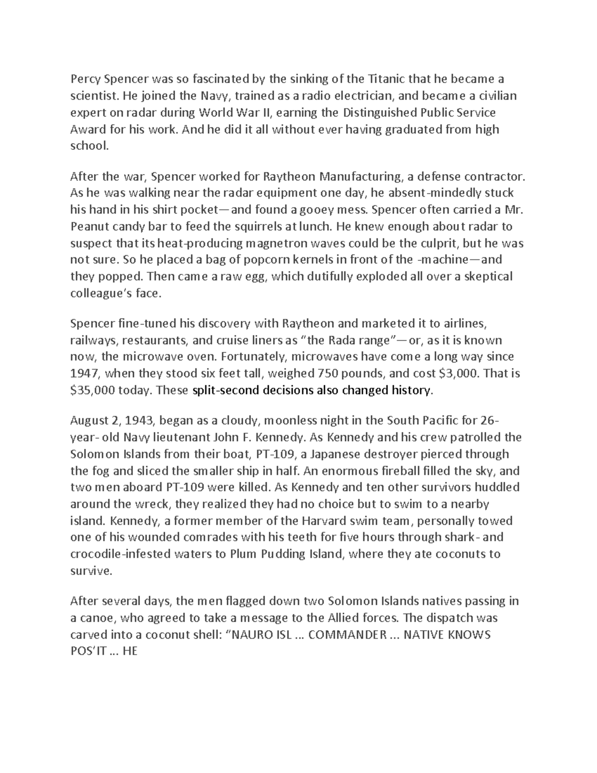 File5 - Kelly Crook - Percy Spencer was so fascinated by the sinking of ...
