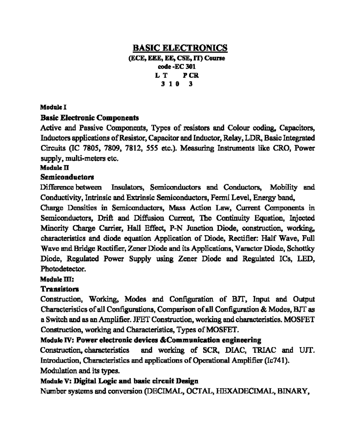 Basic Electronics syllabus 3rd sem 2022-2026 - Bechelor of technology ...