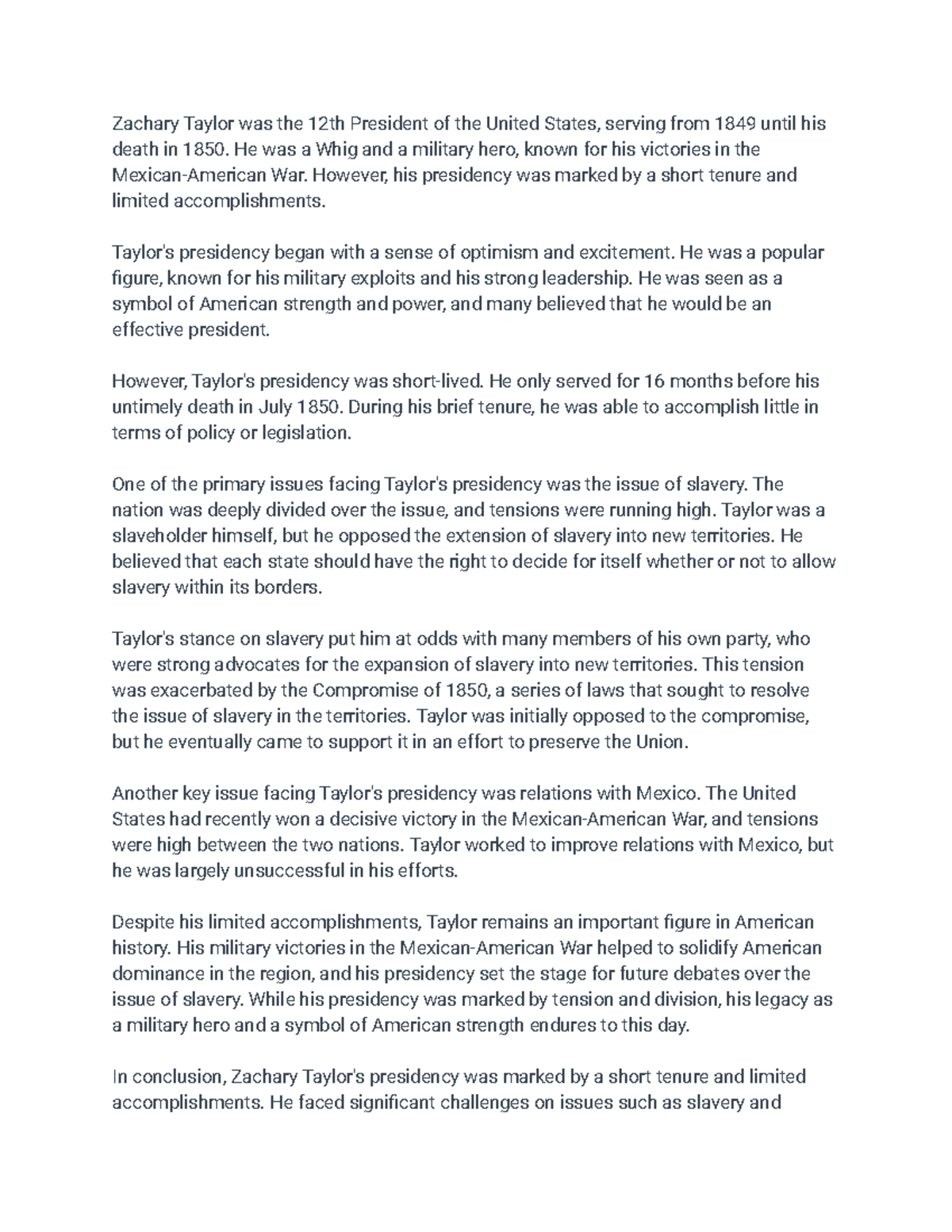 Zachery Taylor's Presidency - Zachary Taylor was the 12th President of ...