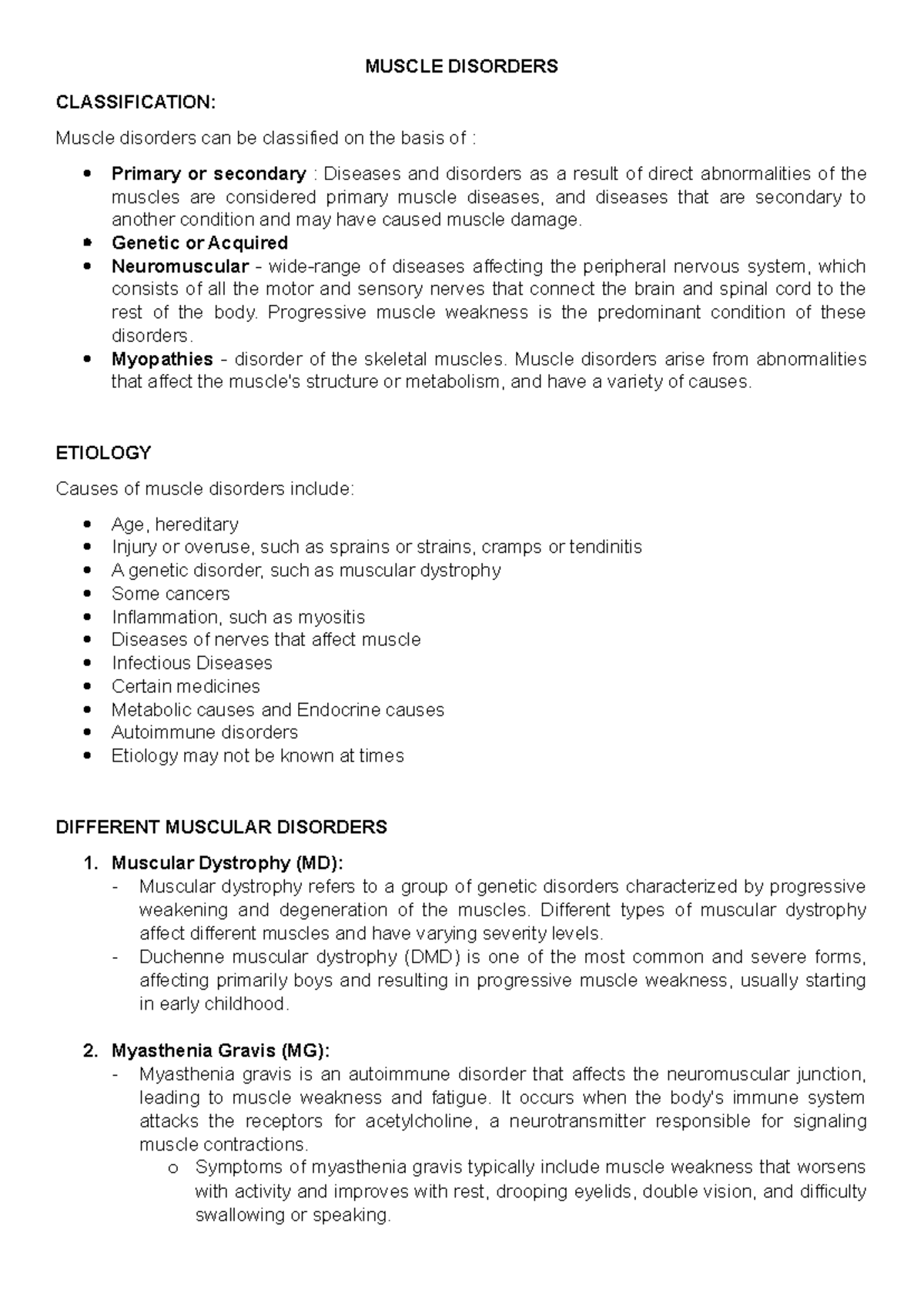 Muscle Disorders - MUSCLE DISORDERS CLASSIFICATION: Muscle disorders ...