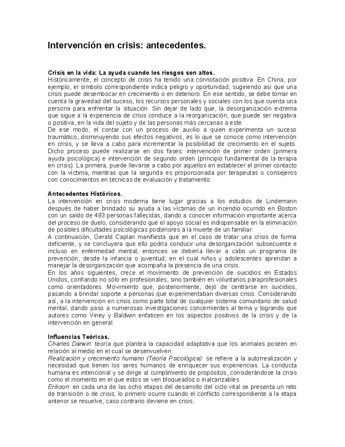 Crisis - lectura - Intervención en crisis: antecedentes. Crisis en la ...