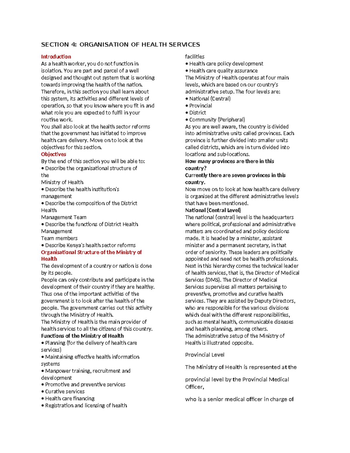 Unit 1 Section 4 ORGANISATION OF HEALTH SERVICES - SECTION 4 ...