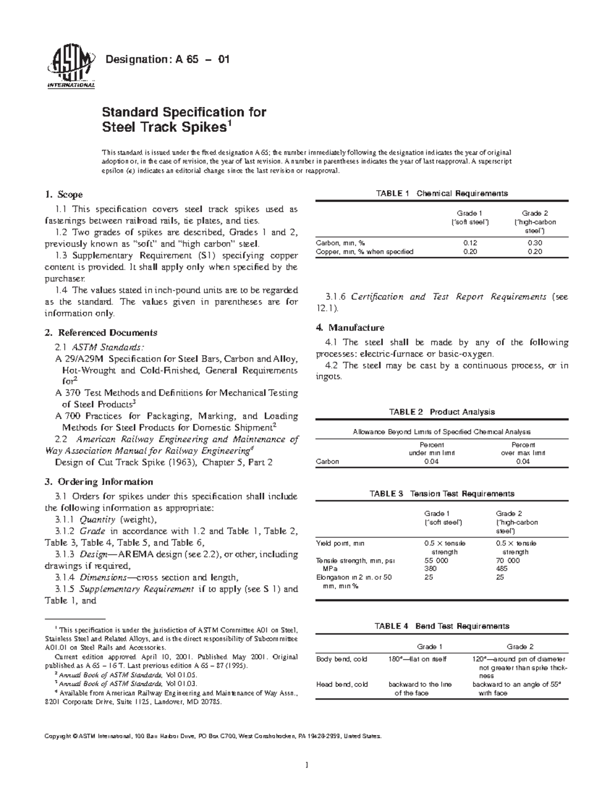 A 65 - 01 - Steel-Structural, Reinforcing, Pressure Vessel, Railway ...