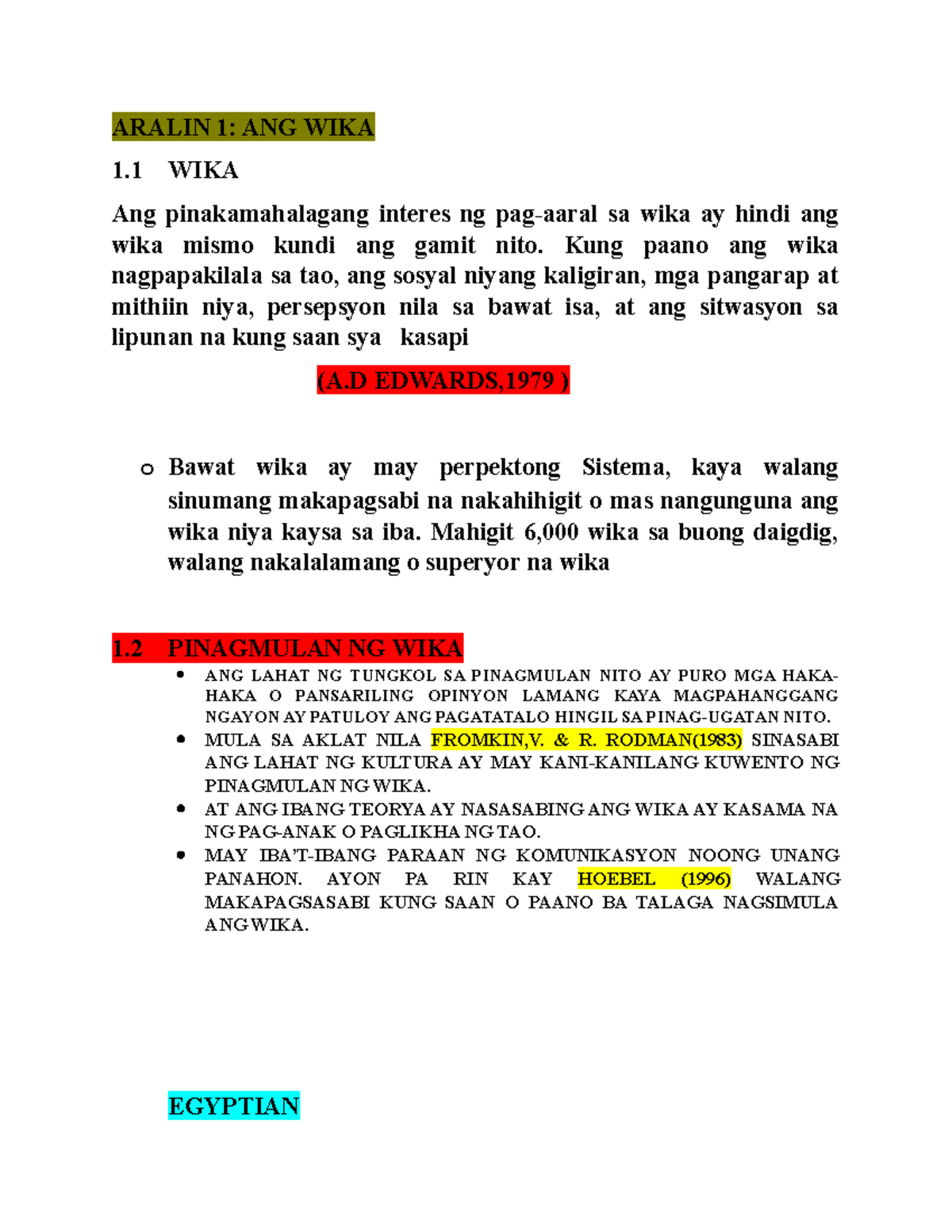 Filipino- Lesson Aralin 1 ANG WIKA - ARALIN 1: ANG WIKA 1 WIKA Ang ...