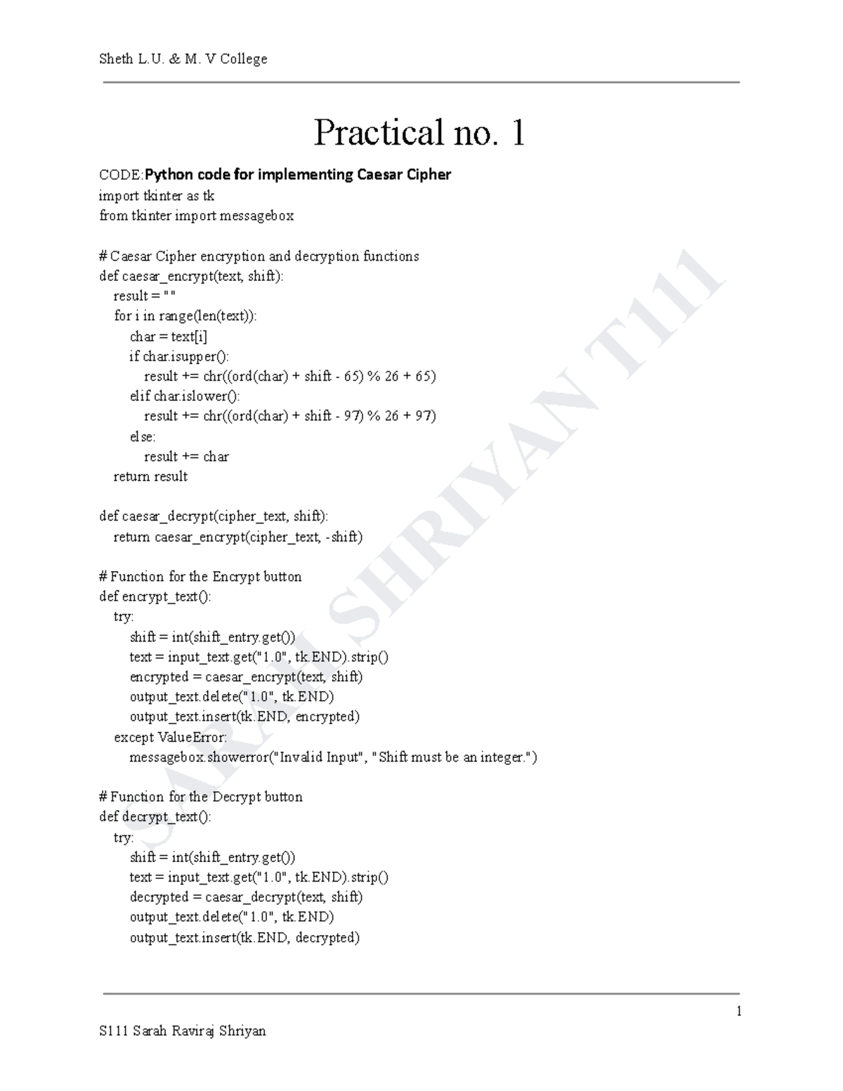 INS printout - ins practical output aand codes 2024 syllabus - SARAH SHRIYAN T Practical no. 1 ...