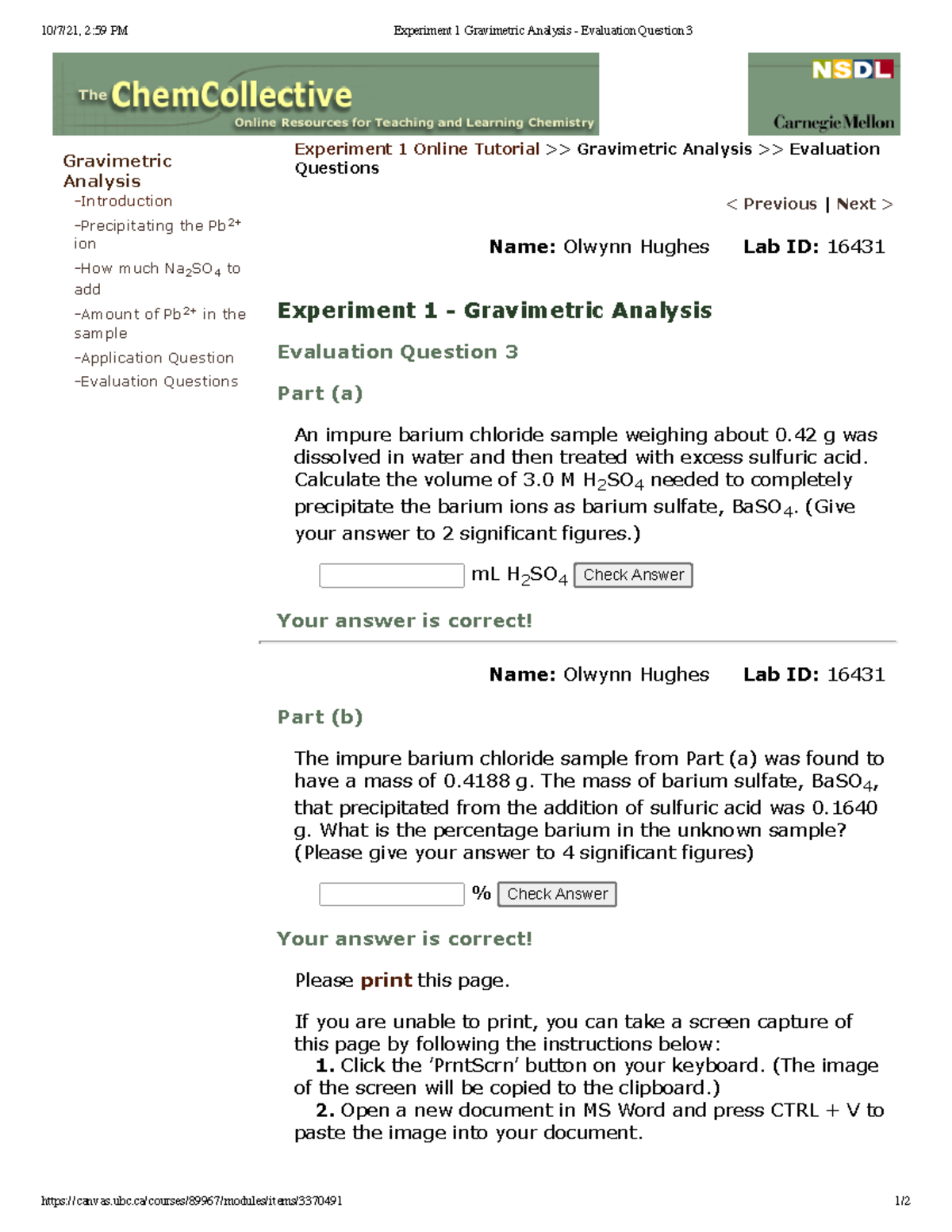 Experiment 1 Virtual Lab - CHEM 121 - UBC - Studocu