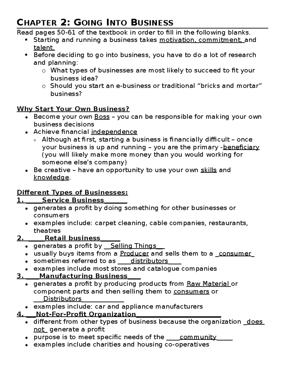 C2 - documents for c2 - CHAPTER 2: GOING INTO BUSINESS Read pages 50-61 ...