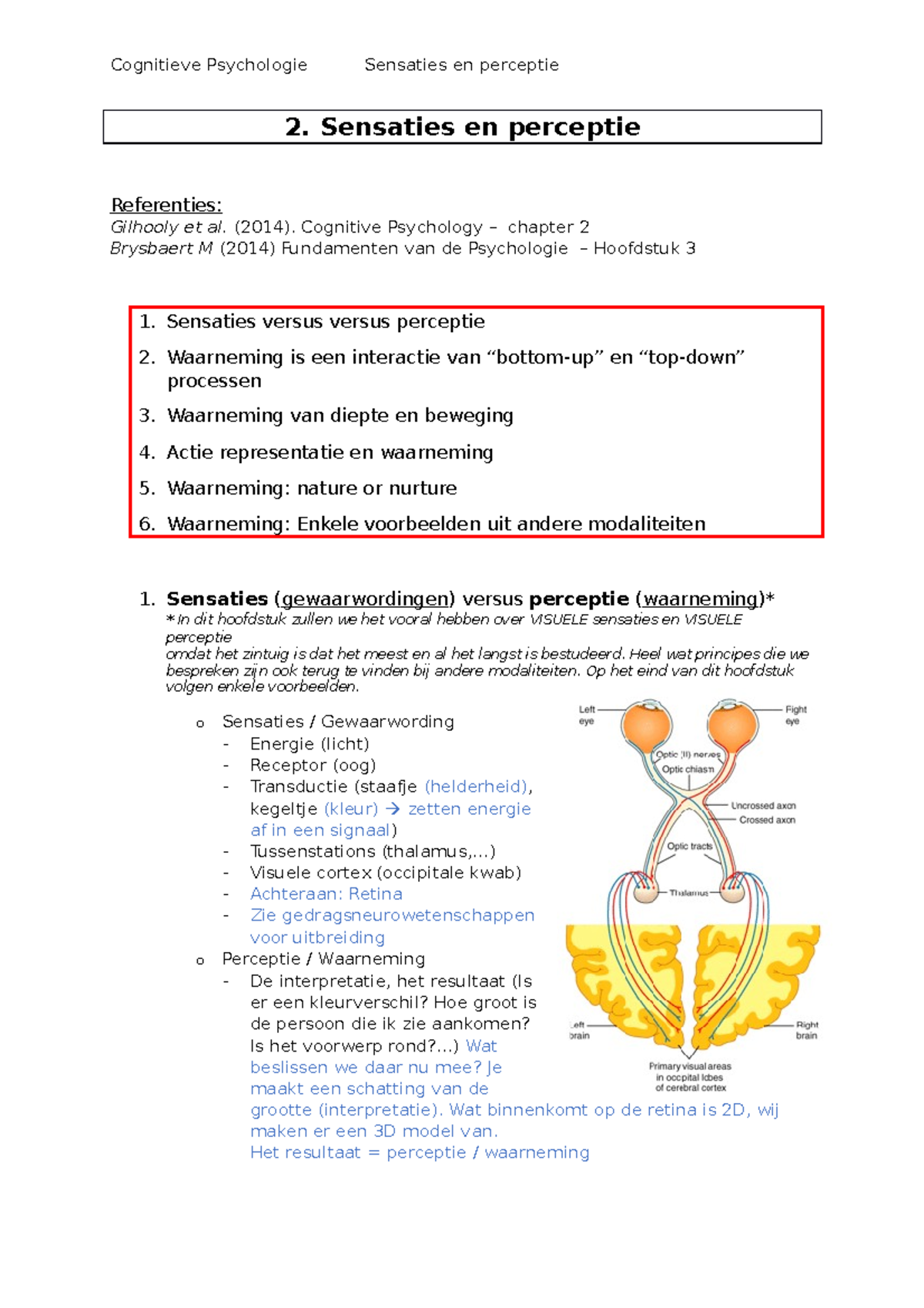 2 - Sensaties en perceptie - Cognitieve Psychologie Sensaties en ...