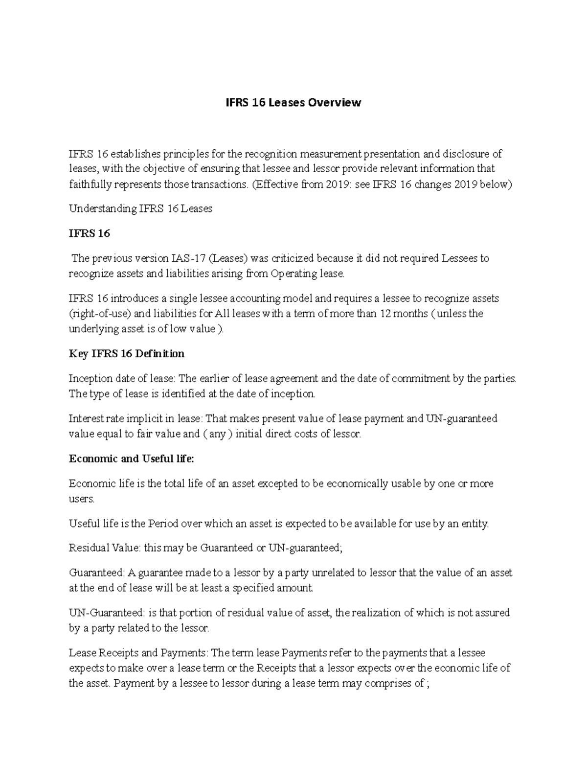 IFRS 16 Leases Overview IFRS 16 Leases Overview IFRS 16 Establishes