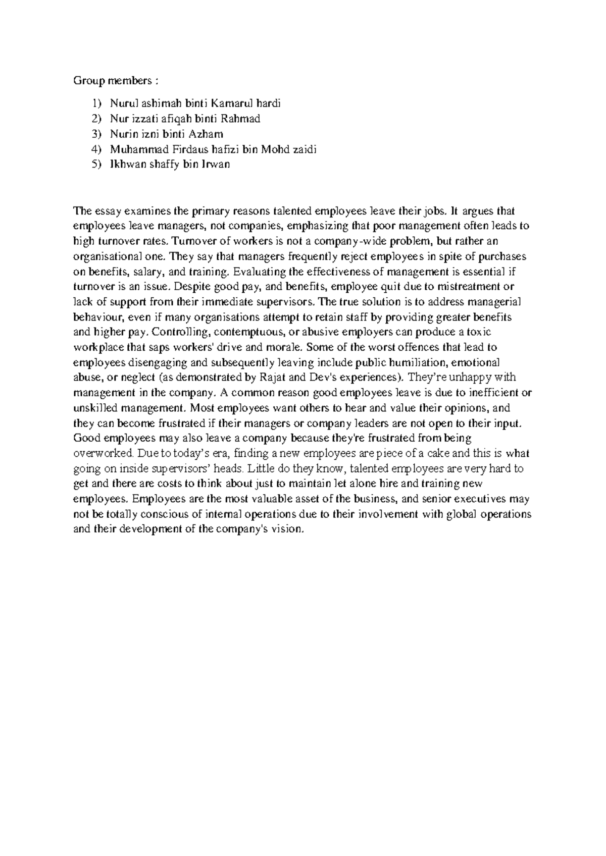 MGT321 CASE STUDY - Group members : 1) Nurul ashimah binti Kamarul ...