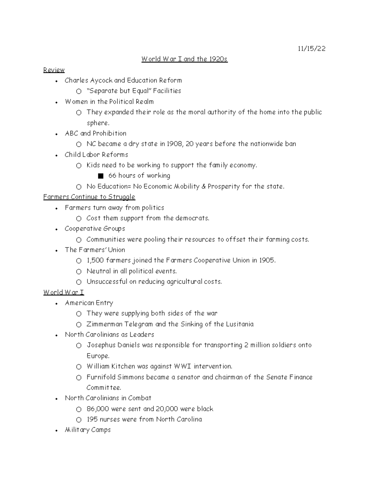 WW1 and the 1920s - notes - 11/15/ World War I and the 1920s Review ...