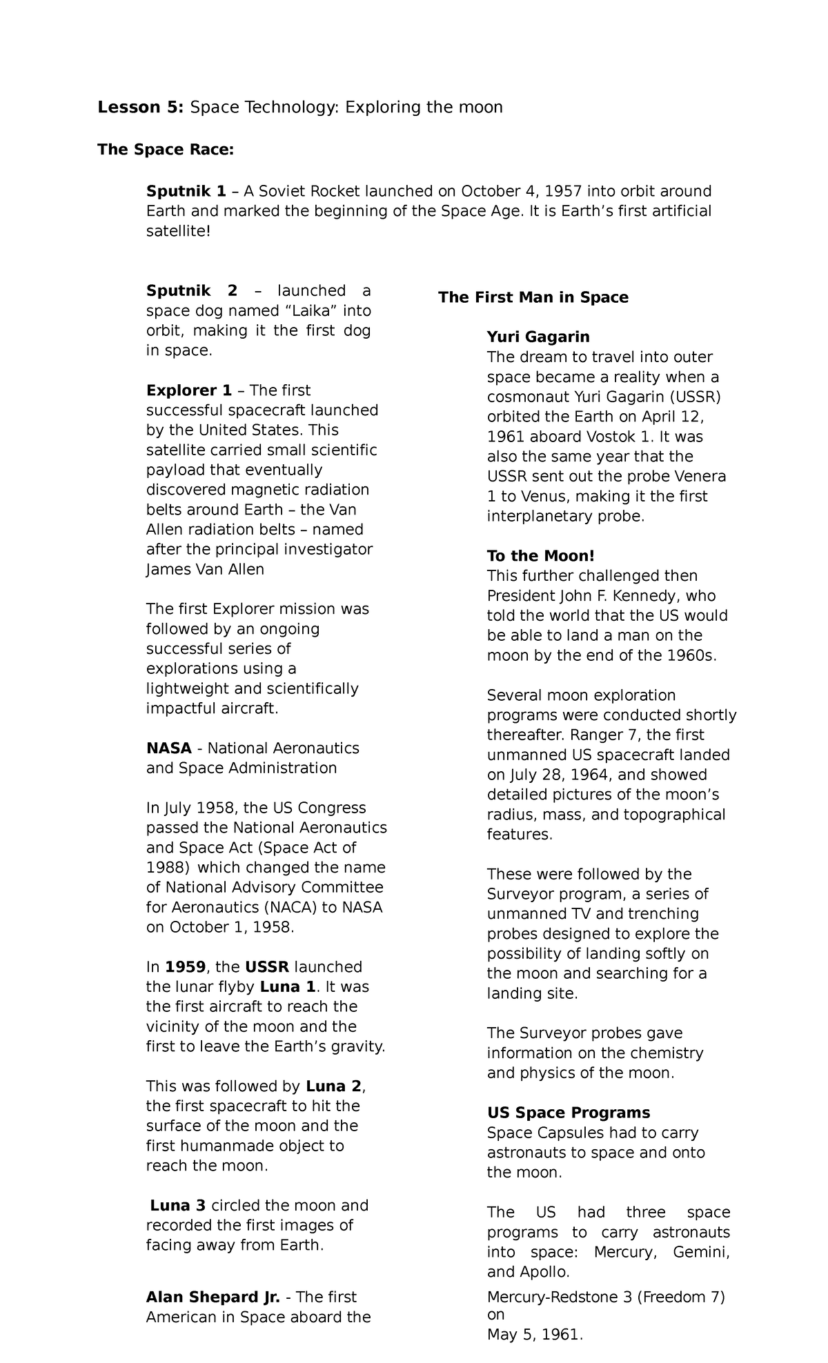 Science-Lesson-5-6-Reviewer - Lesson 5: Space Technology: Exploring the ...