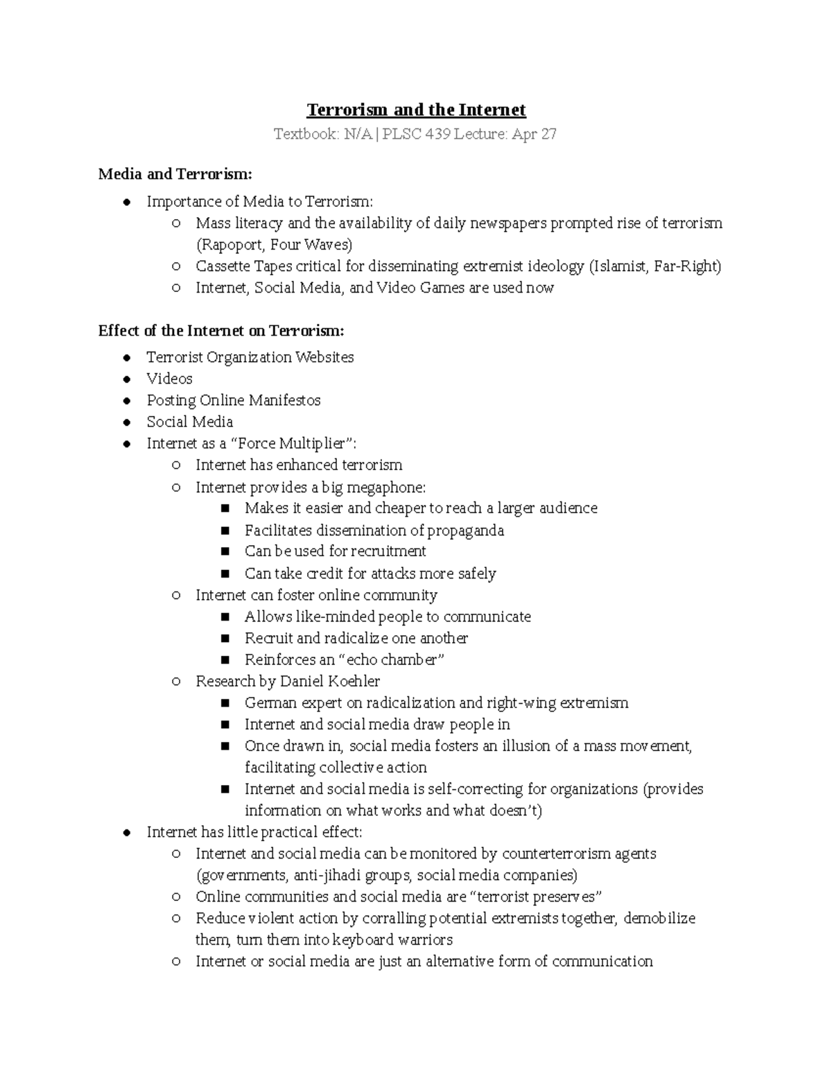 Terrorism and the Internet Notes - Terrorism and the Internet Textbook ...