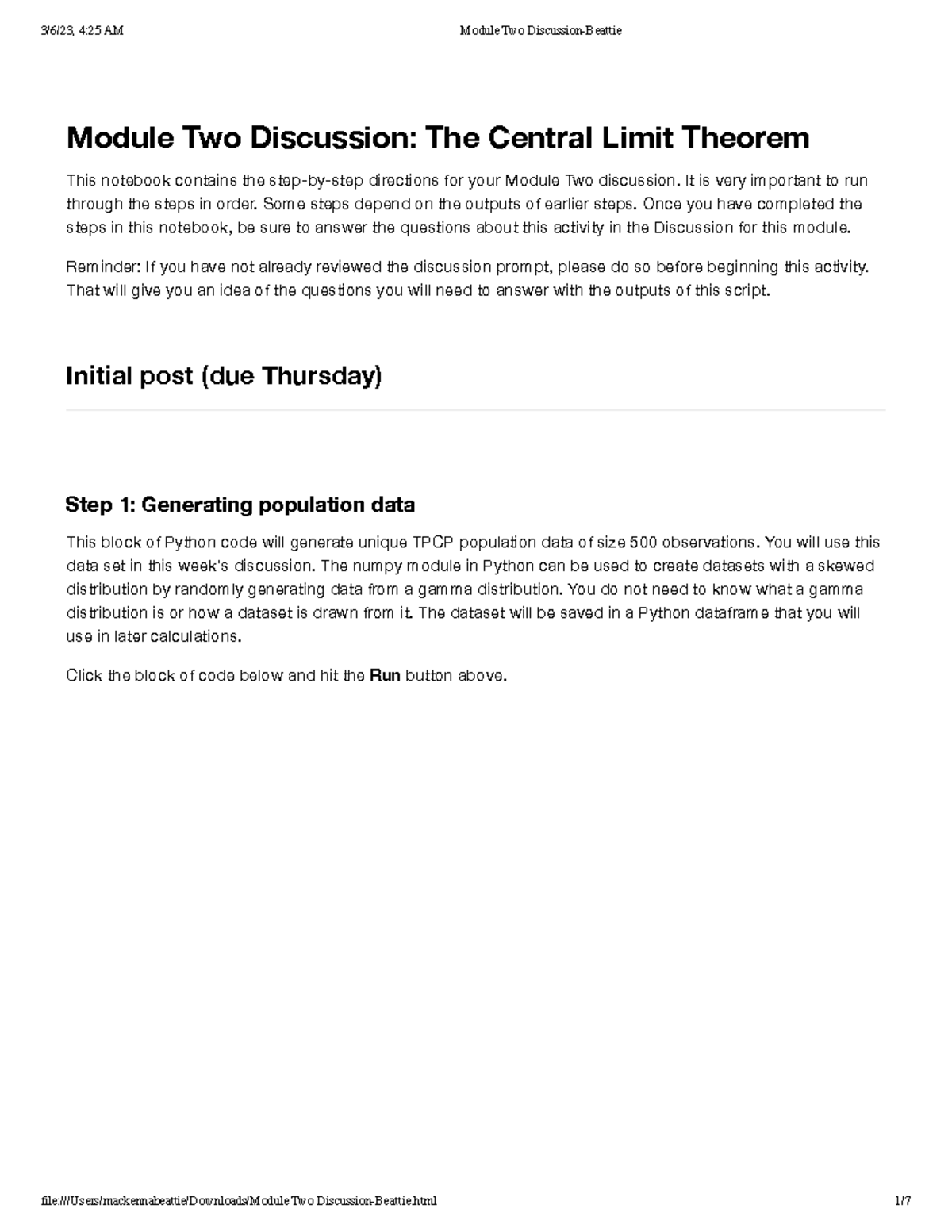 Module Two Discussion-Beattie - Module Two Discussion: The Central ...