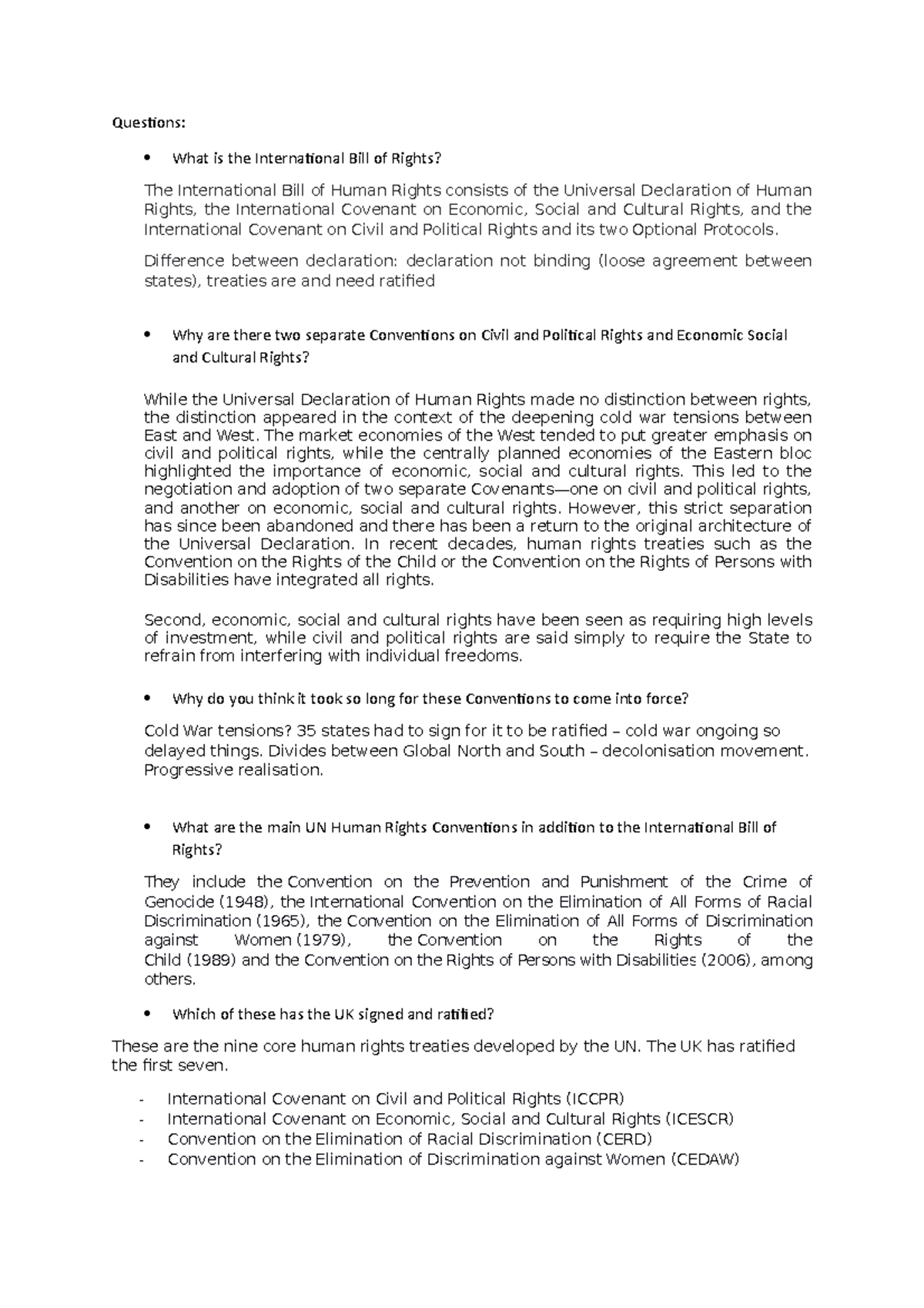 Human Rights questions week 2 - Questions: What is the International ...