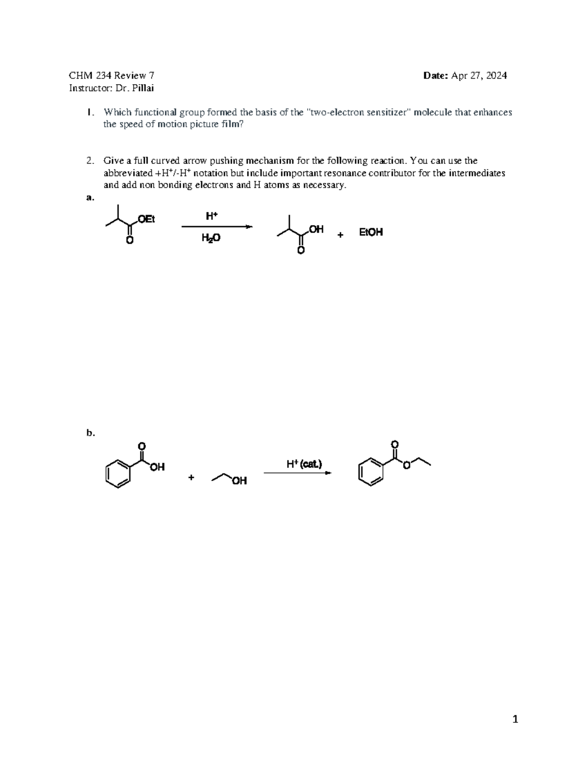 CHM 234 Review 7-3 - chem lecture notes - CHM 234 Review 7 Date: Apr 27 ...