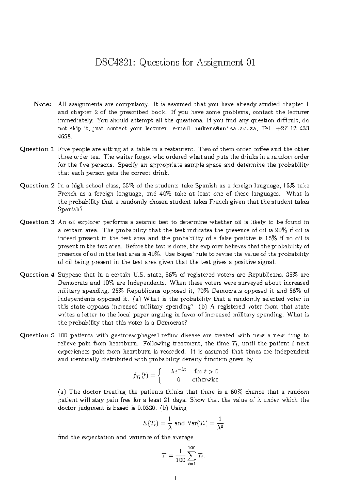 DSC4821 2022 Assignment 01 - DSC4821: Questions for Assignment 01 Note: All assignments are ...