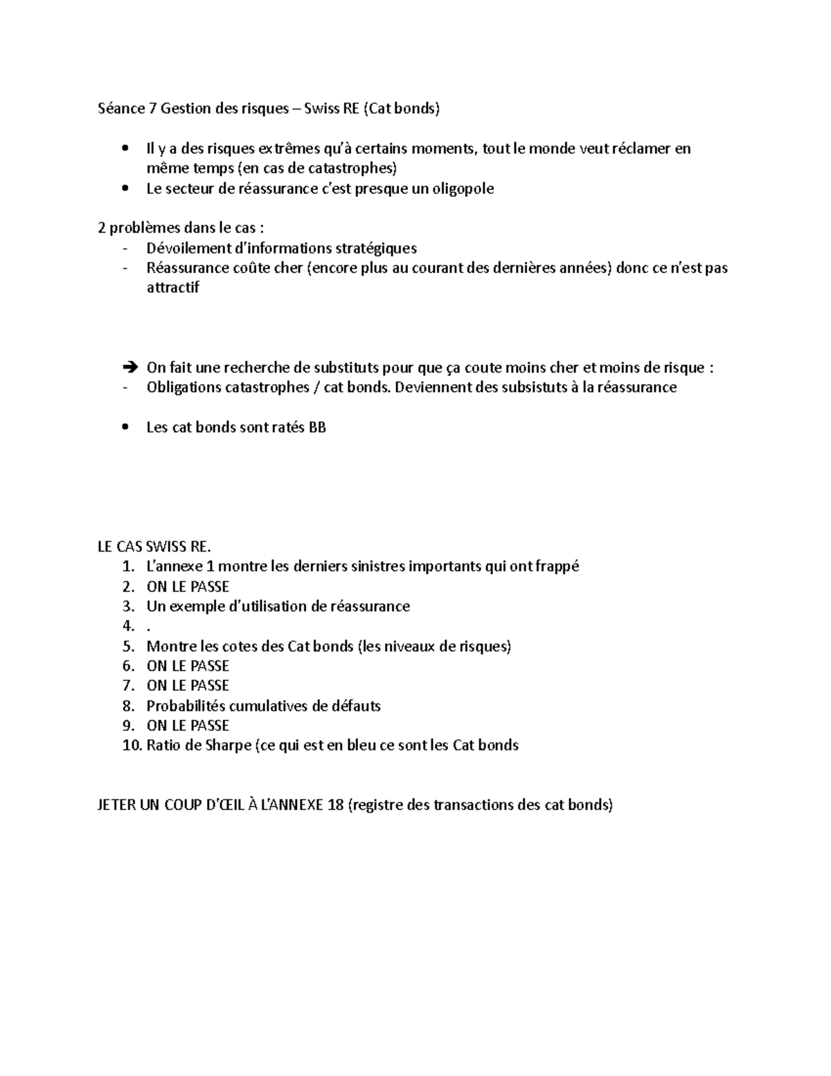 Séance 7 - Note de cours - Séance 7 Gestion des risques – Swiss RE (Cat ...