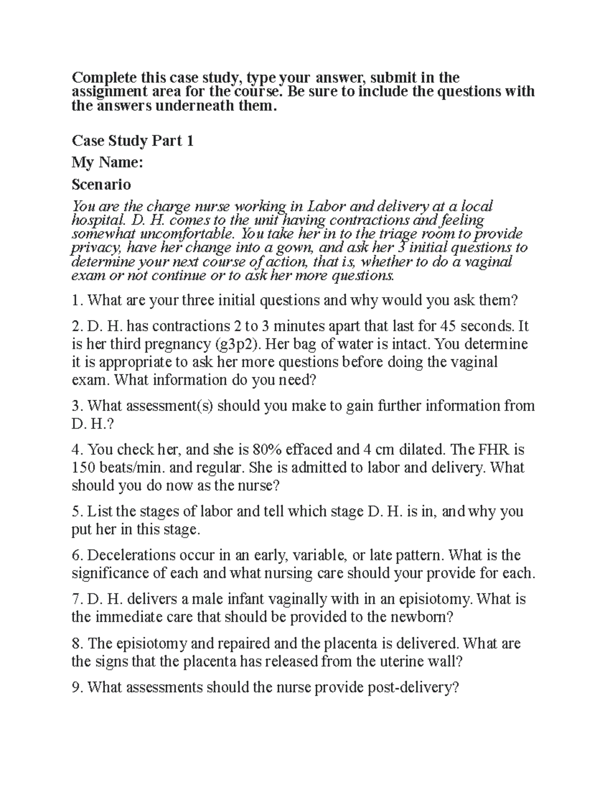 OBGY CASE Study 1 - Complete this case study, type your answer, submit ...