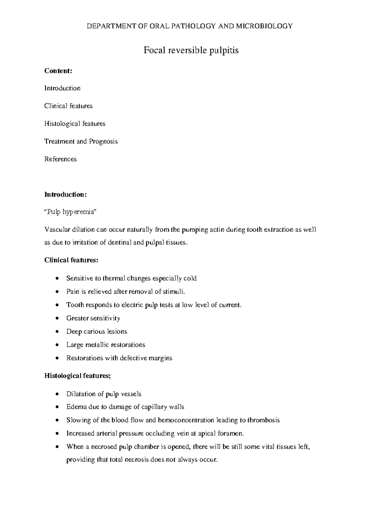 Focal-reversible-pulpitis - DEPARTMENT OF ORAL PATHOLOGY AND ...