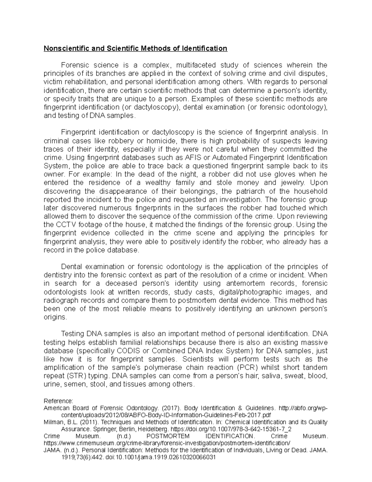 Nonscientific and Scientific Methods of Identification - With regards ...