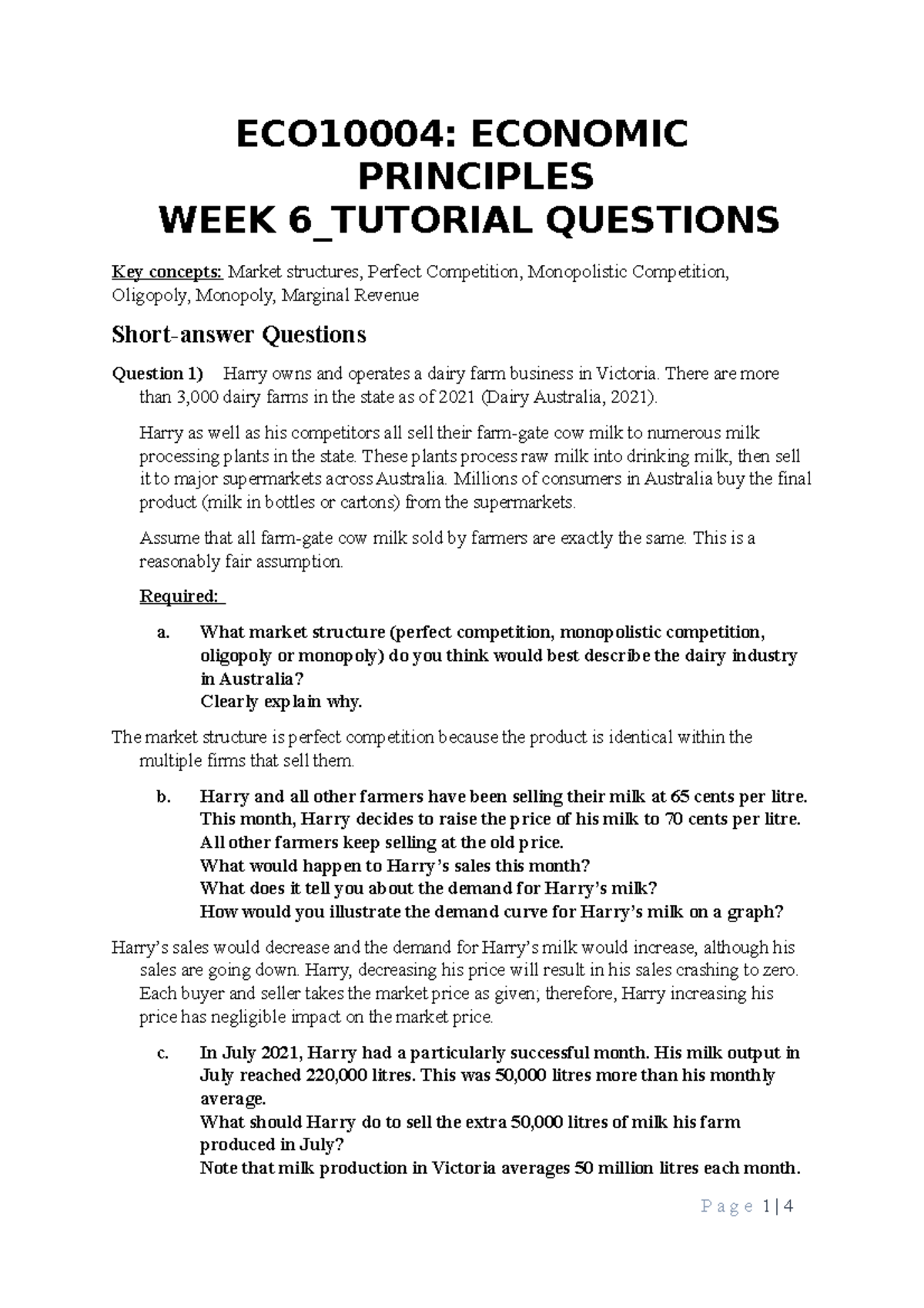Week 6 Tutorial Questions Eco10004 Economic Principles Week 6tutorial Questions Key Concepts