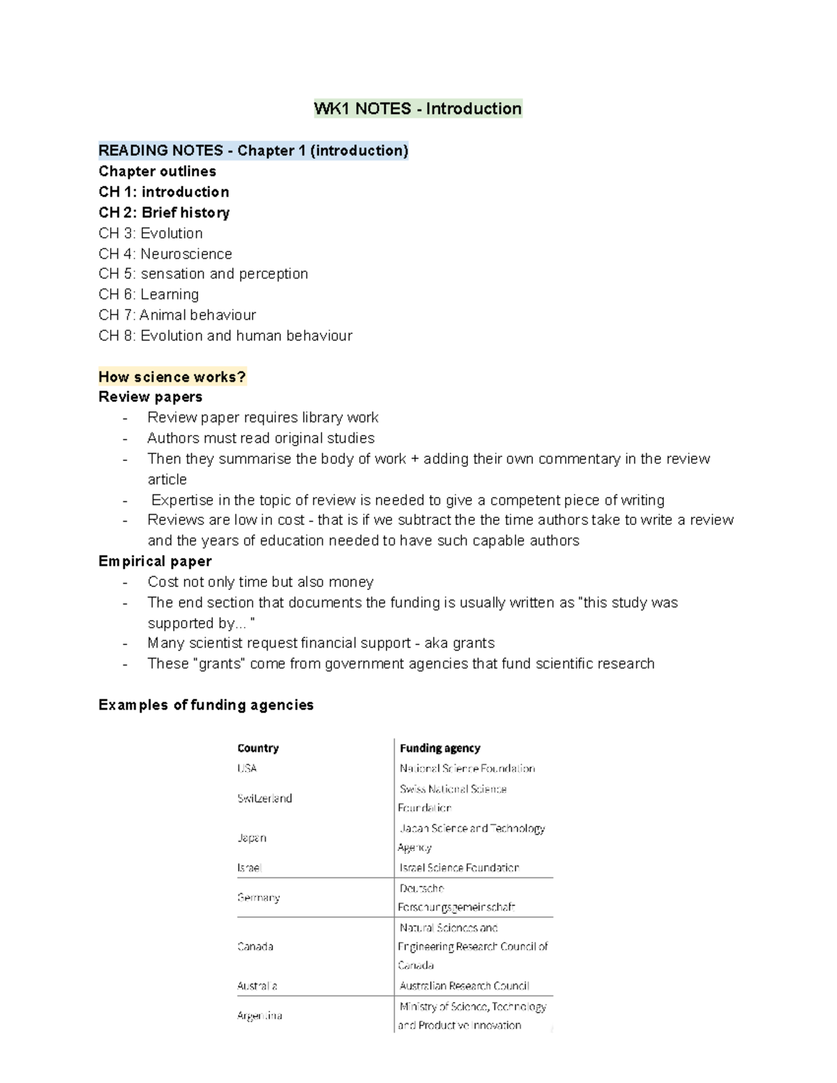 BIOL1320 - Lecture + Reading Notes - wk one to four - WK1 NOTES ...