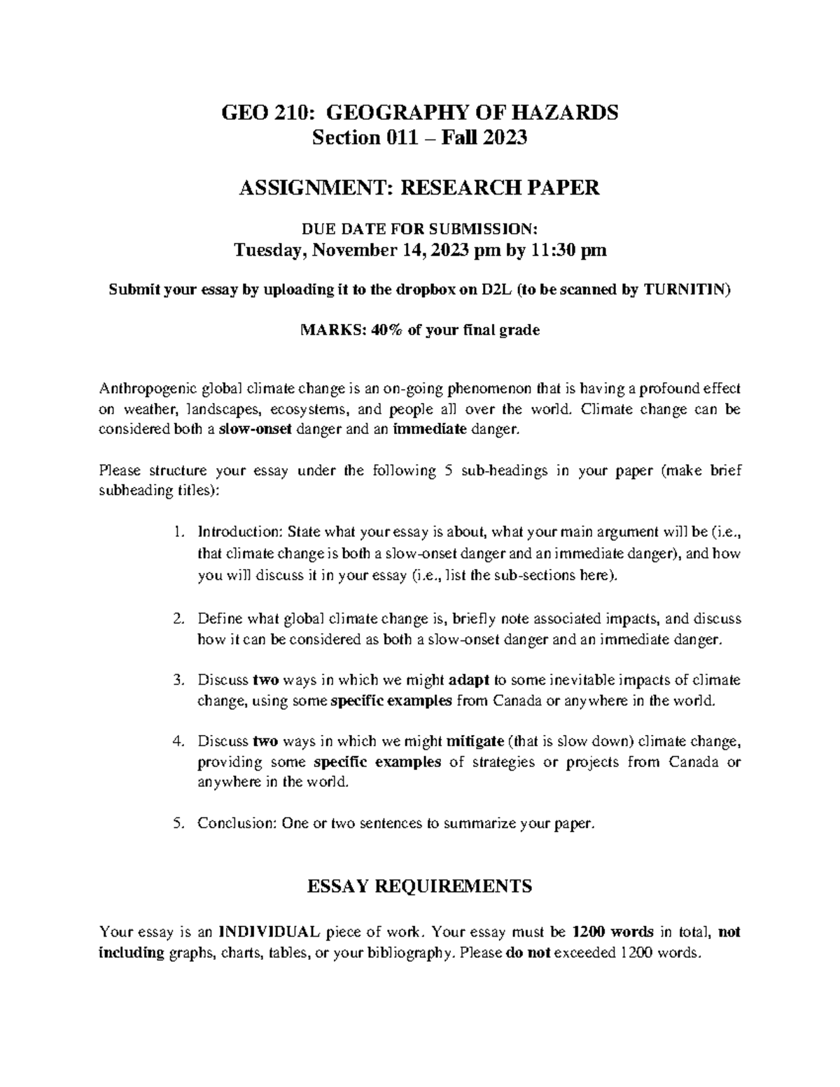 GEO 210 (11) - Individual Essay Requirements - FALL 2023 - GEO 210 ...
