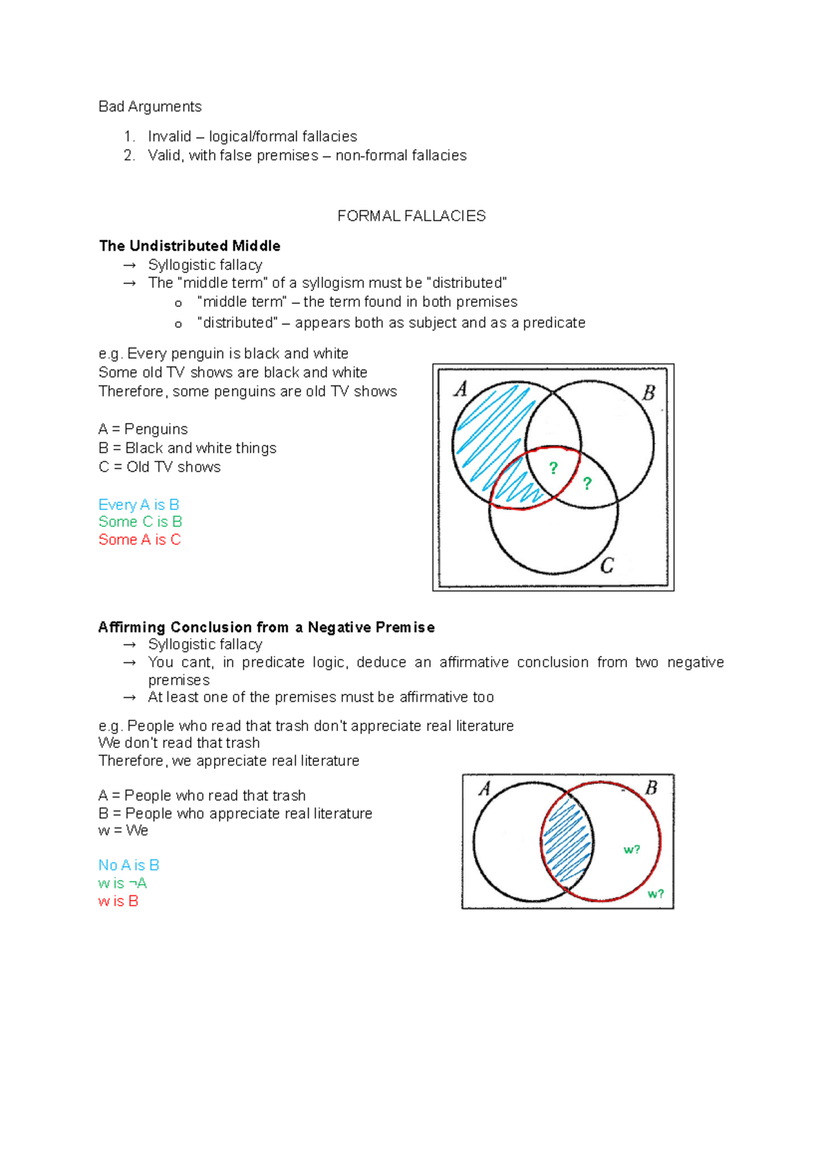 Bad Arguments - Bad Arguments Invalid – logical/formal fallacies Valid ...