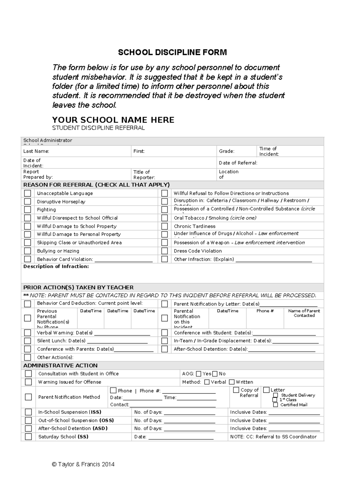 430553731 School Discipline Form docx - SCHOOL DISCIPLINE FORM The form ...