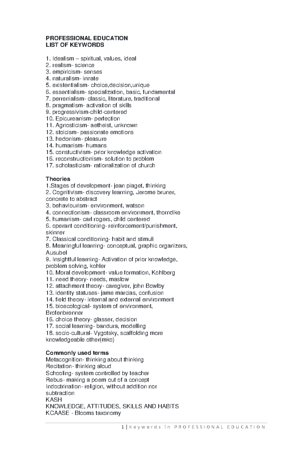 Key-words-in- Professional- Education - PROFESSIONAL EDUCATION LIST OF ...