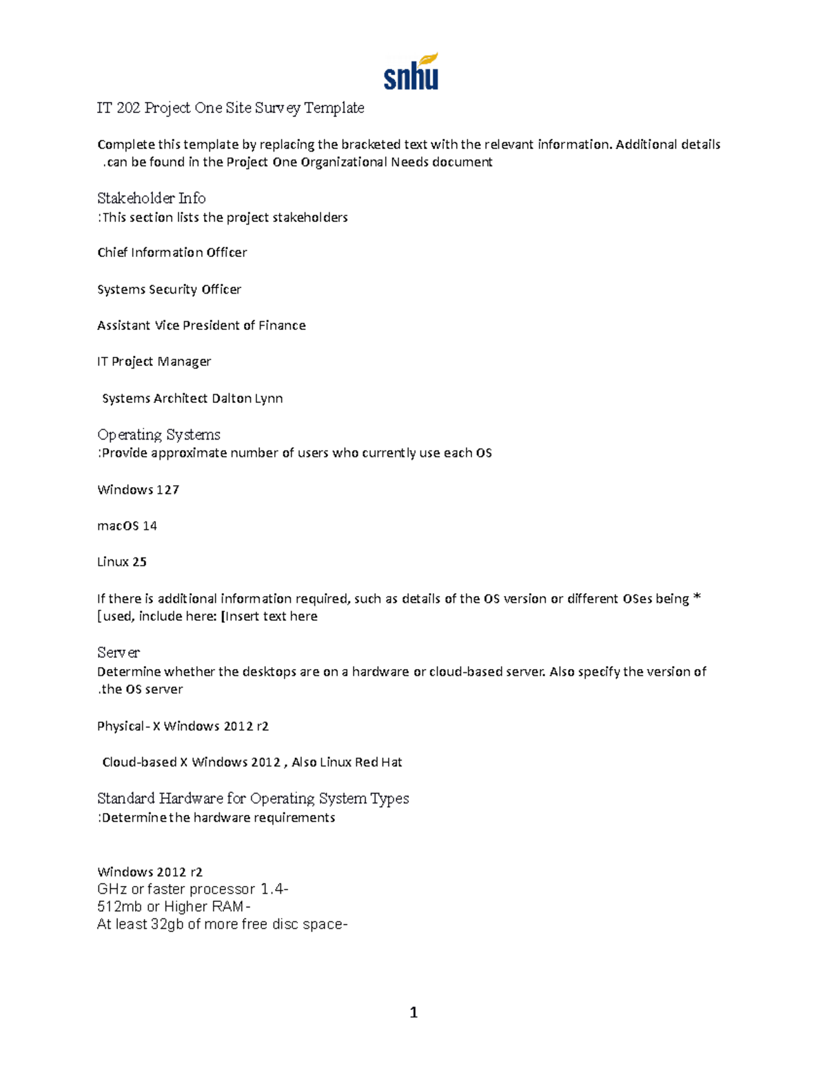 IT 202 Project One Site Survey Template - IT 202 Project One Site ...