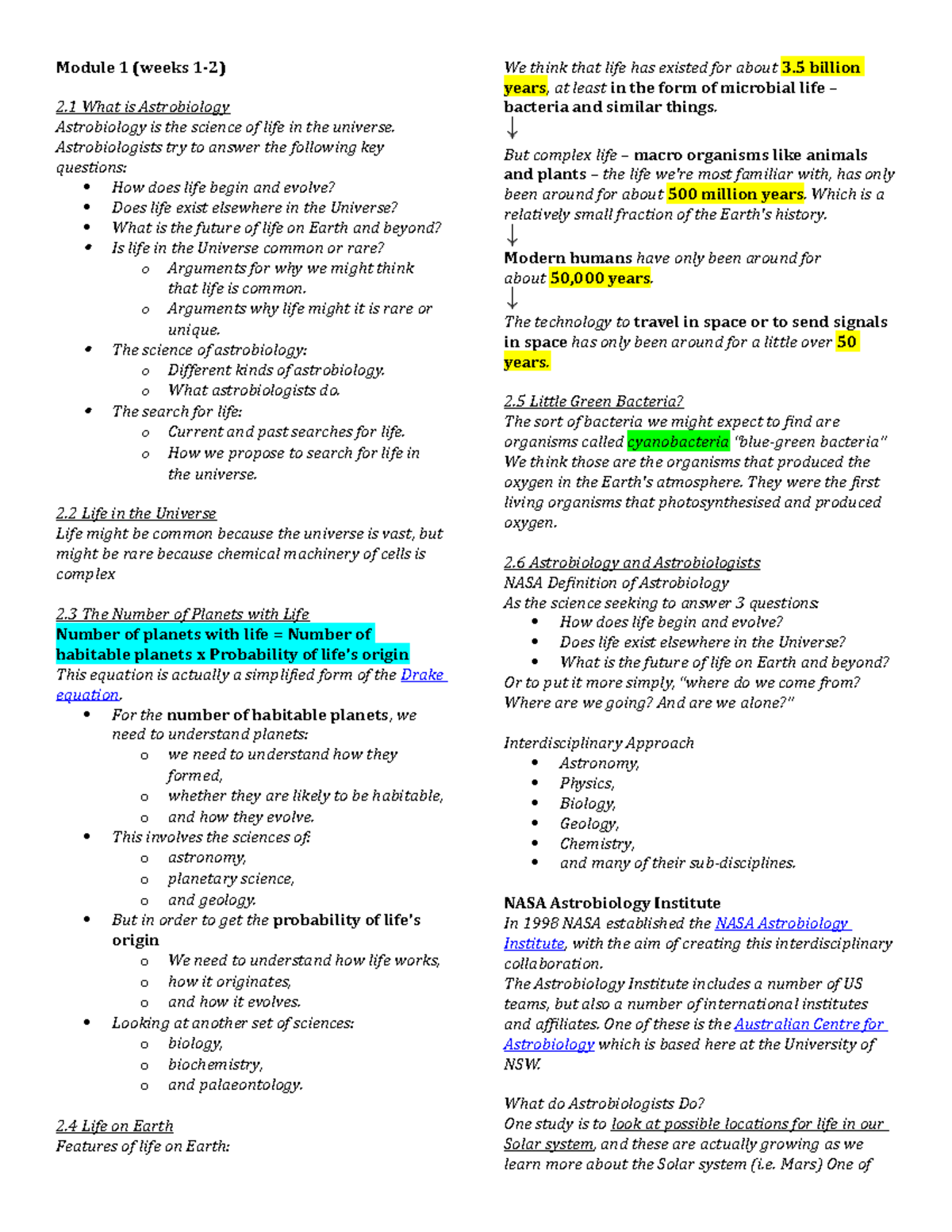 Module 1 L 2 - Module 1 (weeks 1-2) 2 What is Astrobiology Astrobiology ...