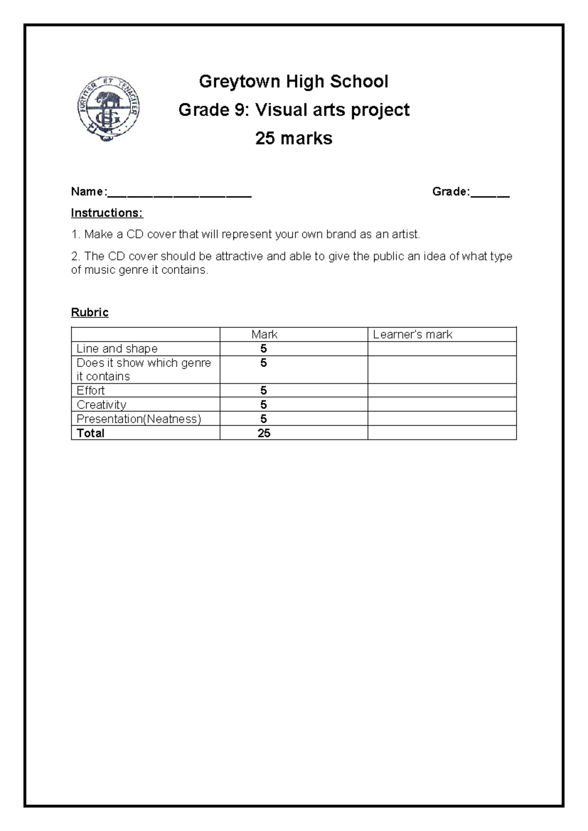 Visual arts - Printmaking Formal project - Greytown High School Grade 9 ...