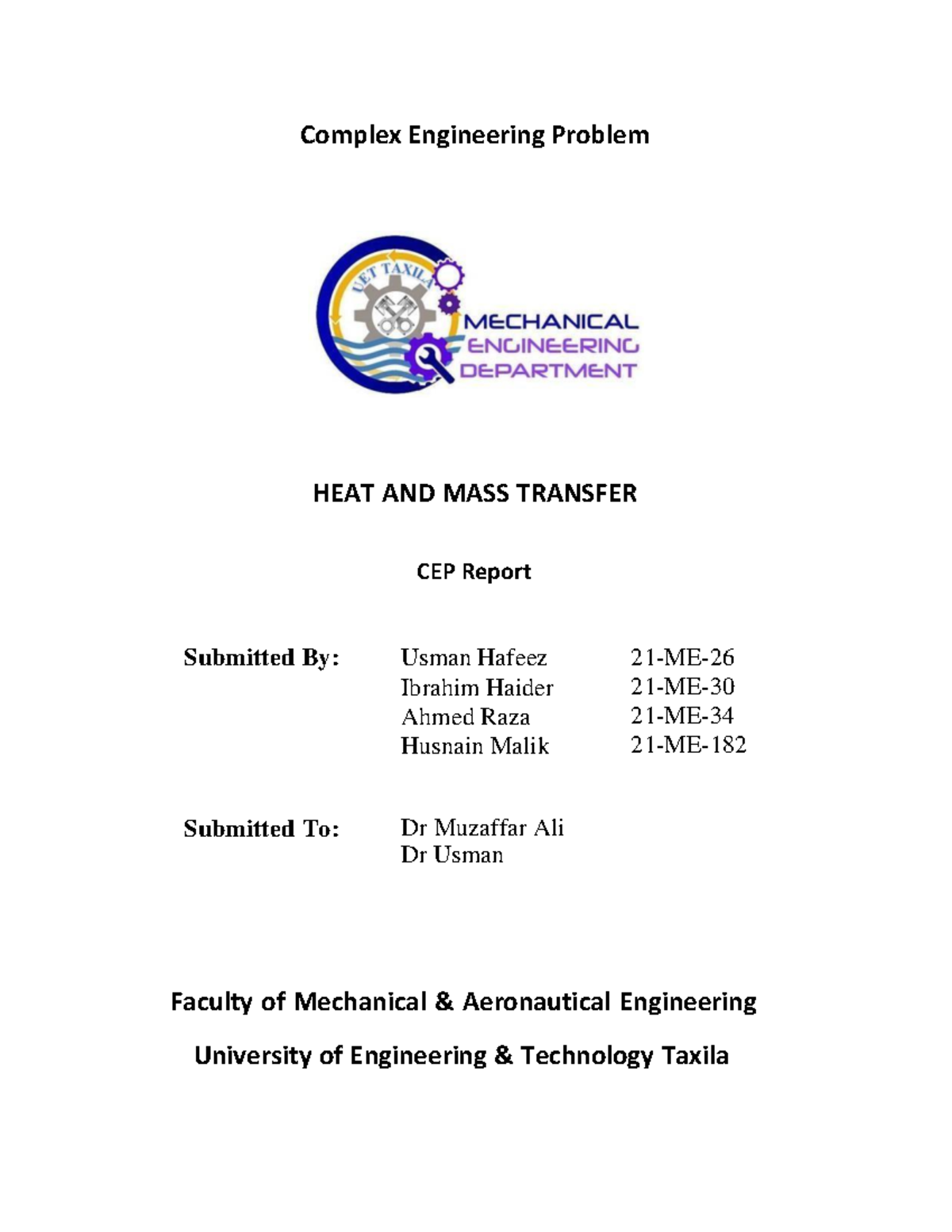 HMT CEP - ....... - Complex Engineering Problem HEAT AND MASS TRANSFER ...