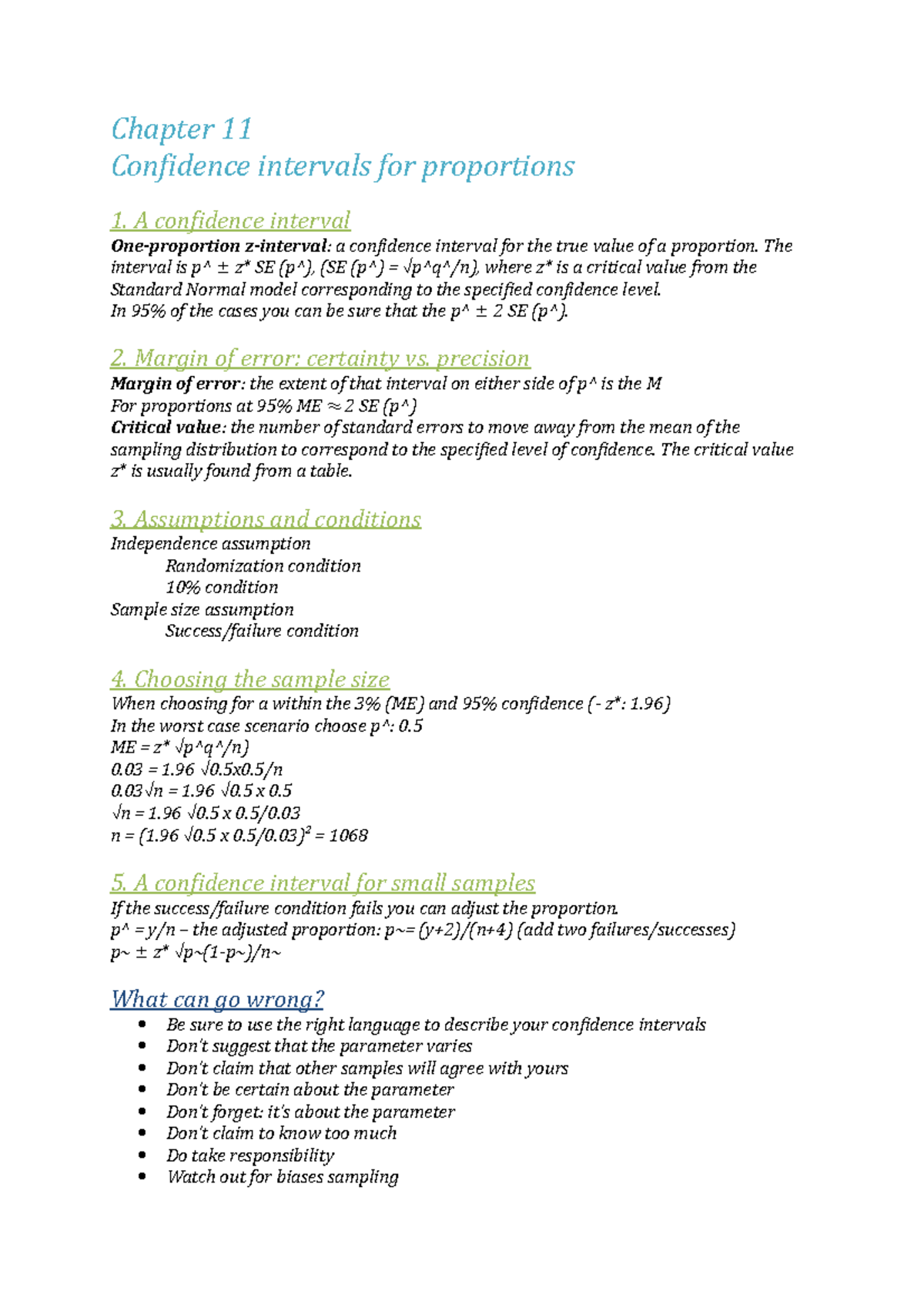 Statistics chapter eleven - Chapter 11 Confidence intervals for ...