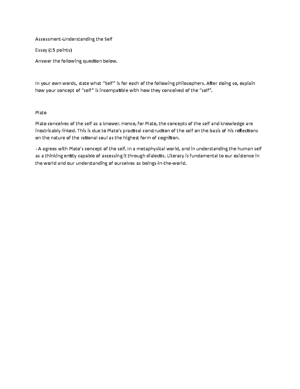 Assessment- Essay - LEARNINGS - Assessment-Understanding the Self Essay ...