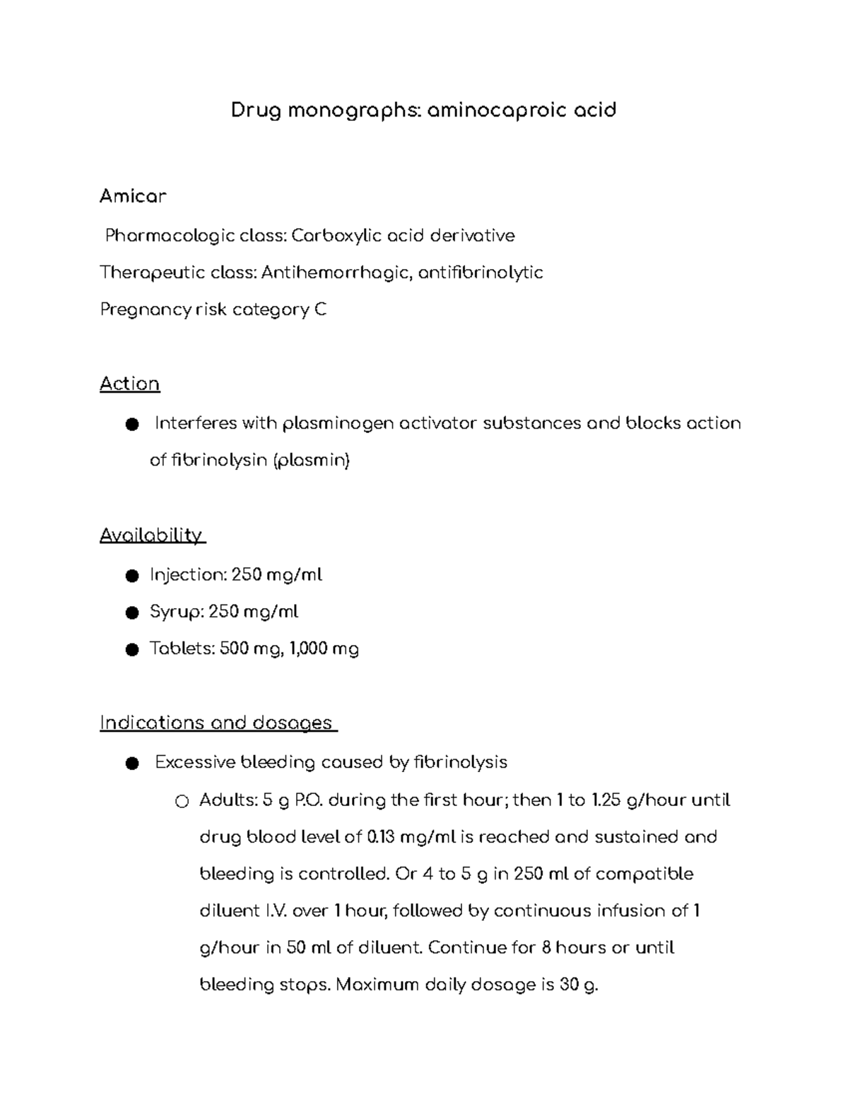 Drug monographs aminocaproic acid - Drug monographs: aminocaproic acid ...