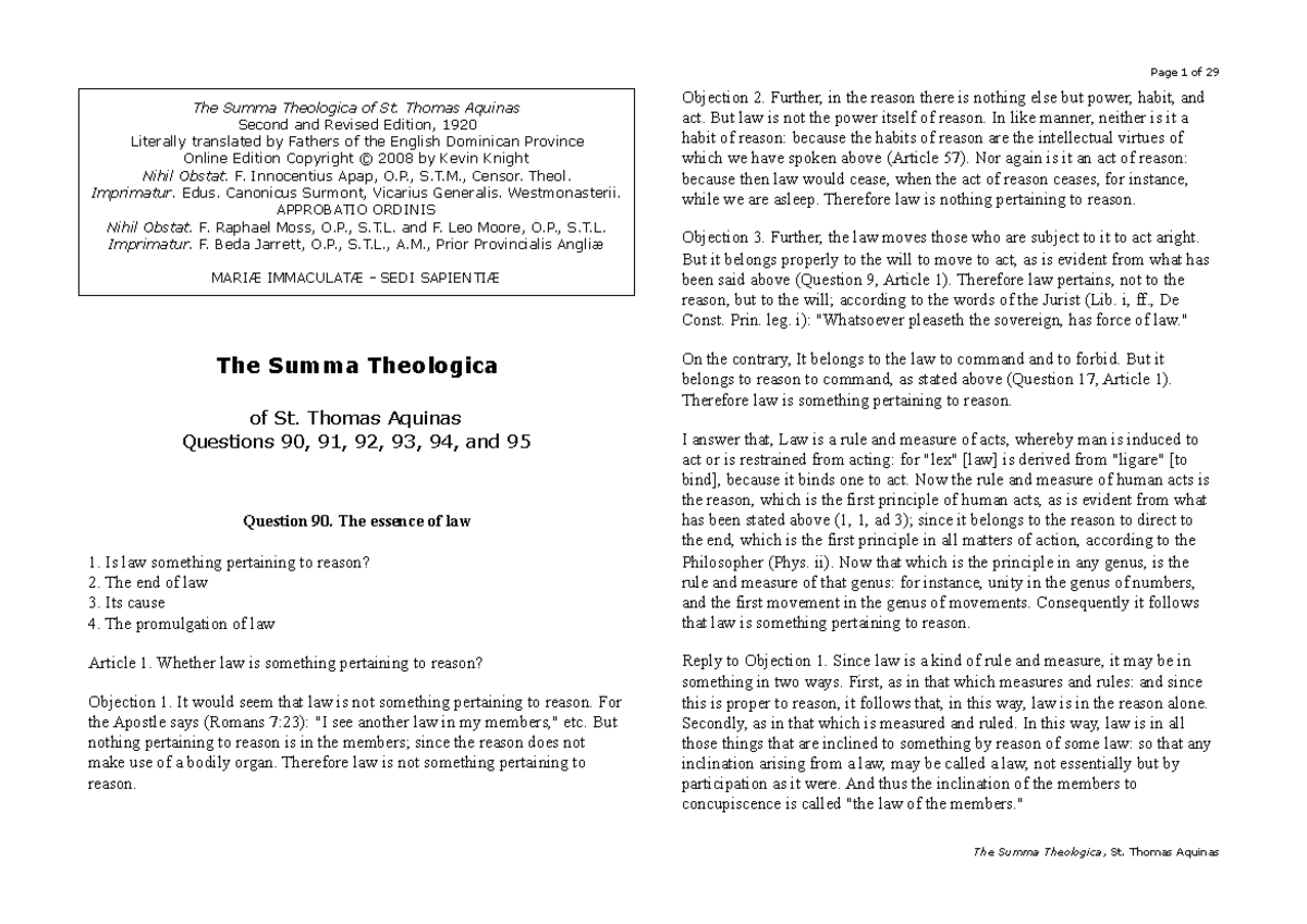 Summa Theologica Thomas - The Summa Theologica of St. Thomas Aquinas Second and Revised Edition ...