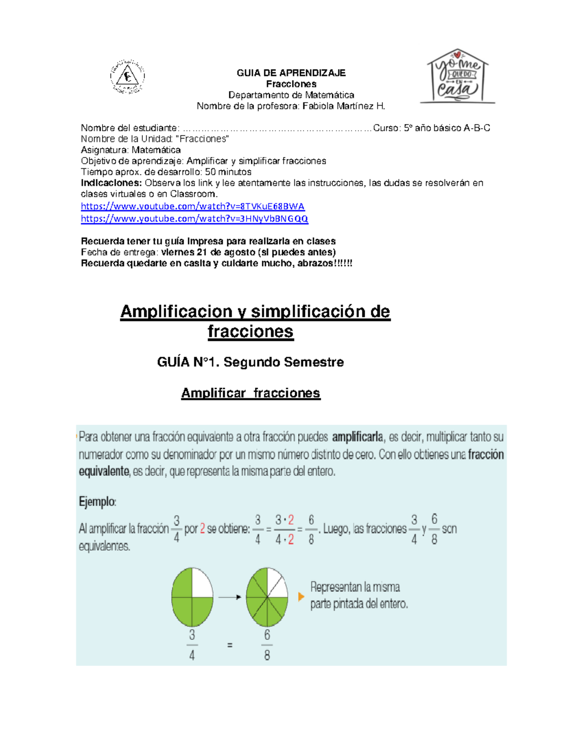 Guia de aprendizaje Fracciones amplificación y simplificación - GUIA DE APRENDIZAJE Fracciones ...