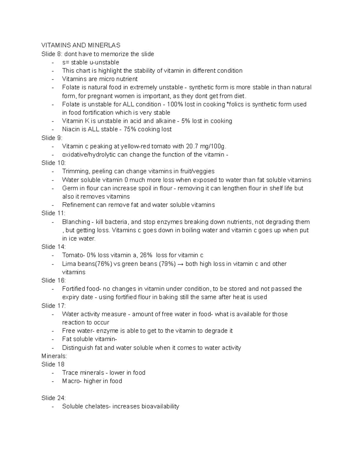 Vitamins AND Minerlas - Notes - VITAMINS AND MINERLAS Slide 8: dont ...