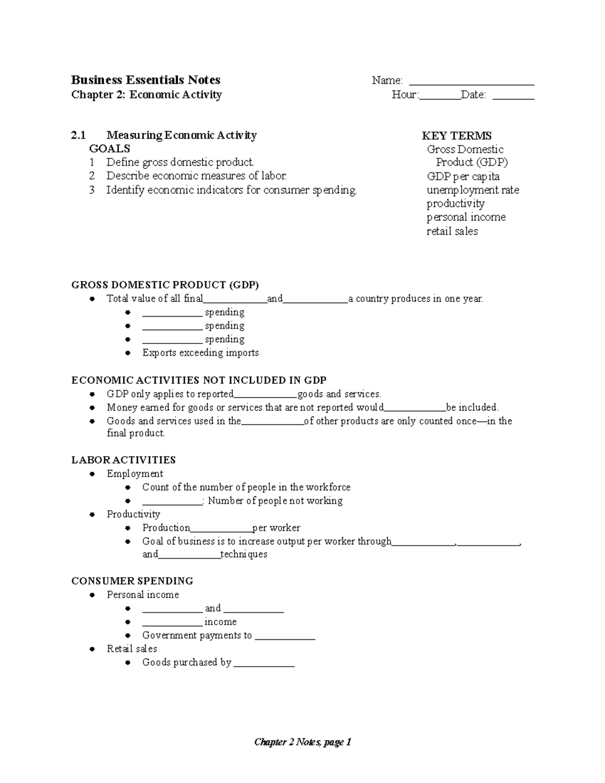 2.1 Guided Notes - Business Essentials Notes Name: Chapter 2: Economic ...