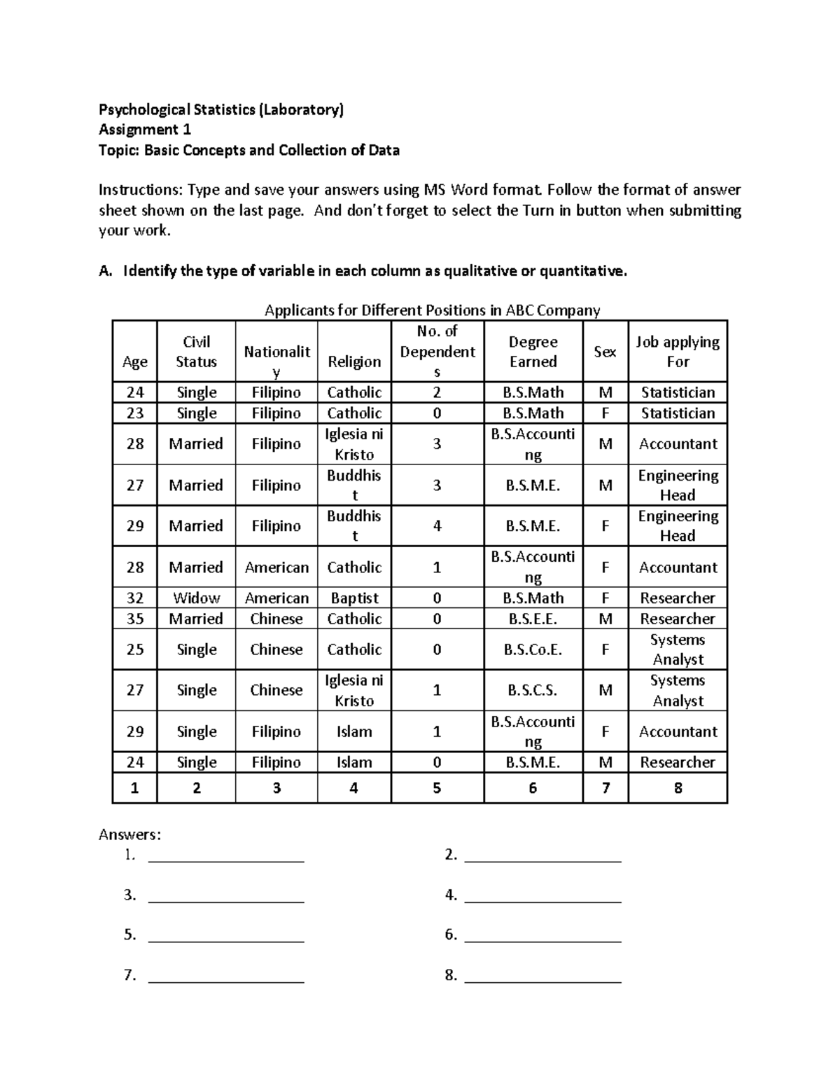 BASIC CONCEPTS AND COLLECTION OF DATA - Psychological Statistics ...