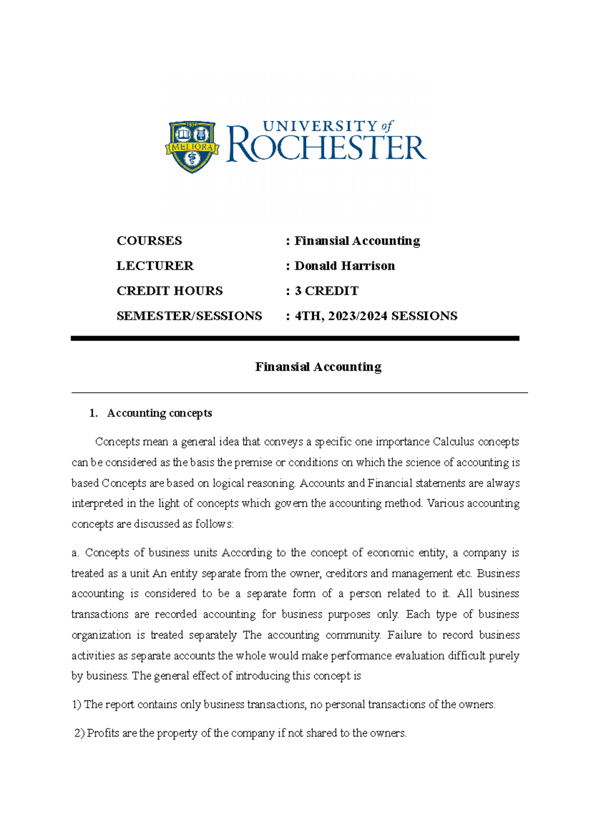 Accounting concepts - COURSES : Finansial Accounting LECTURER : Donald ...