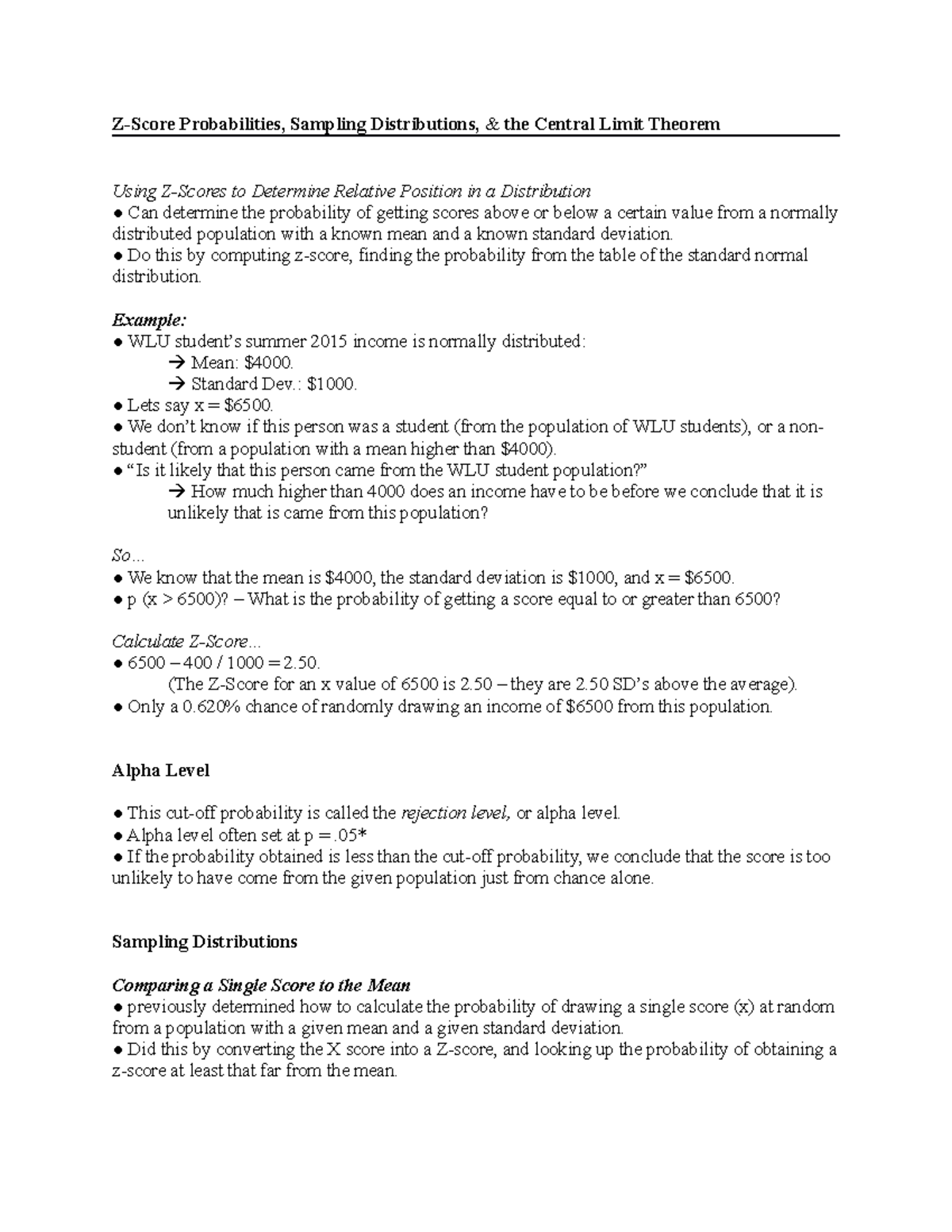 Z-Score Probabilities, Sampling Distributions, & The Central Limit ...