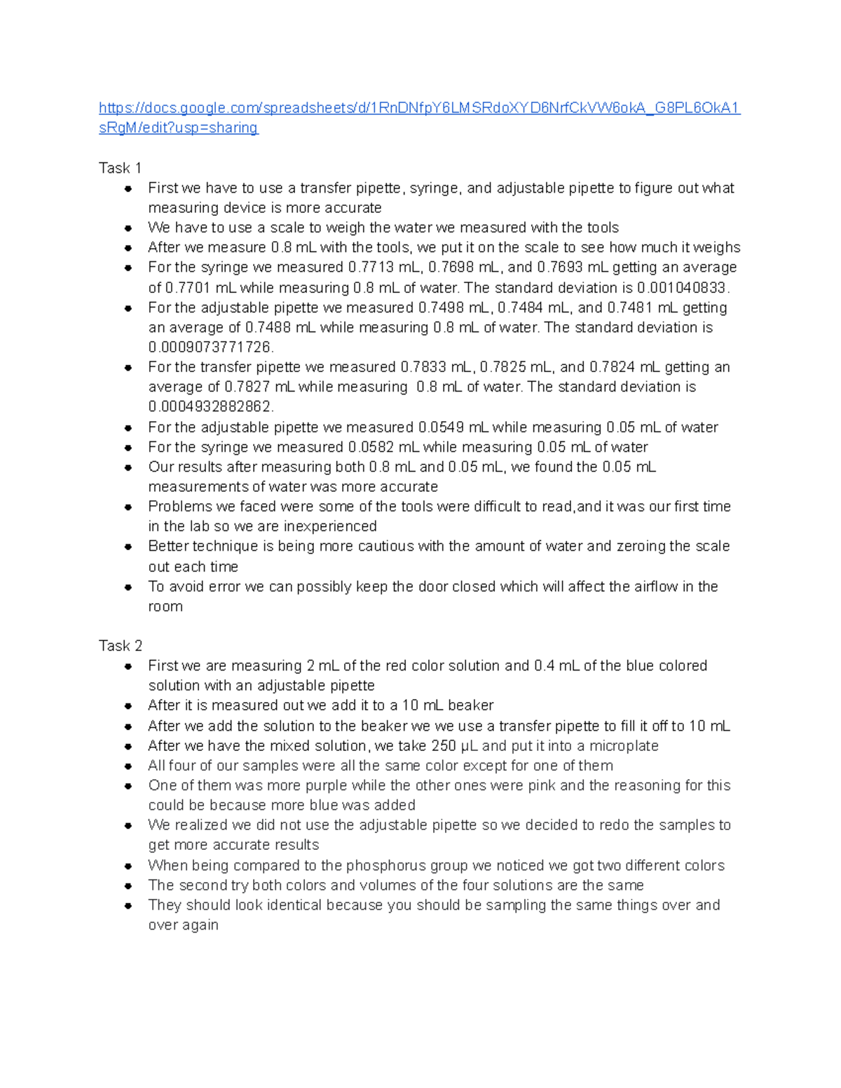 Chemistry lab #1 - docs.google/spreadsheets/d ...