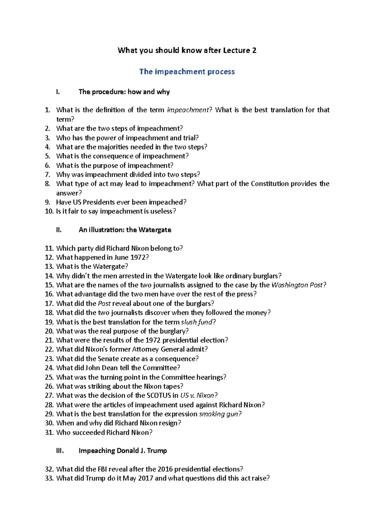 What you should know - lecture 2 The impeachment process - What you ...